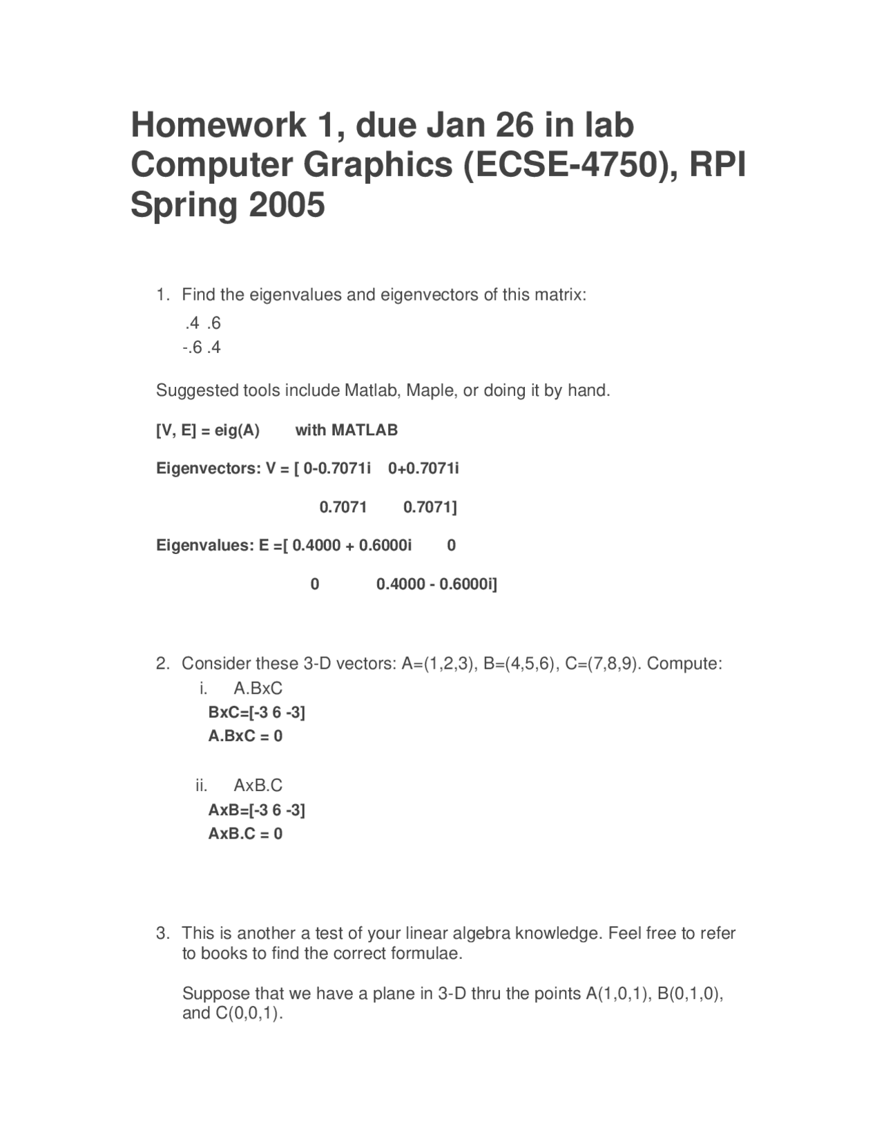 Homework 1 With Solutions Computer Graphics Ecse 4750 Docsity