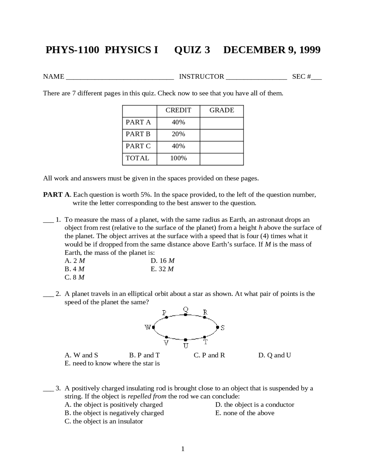 Quiz For Linear And Angular Kinematics And Dynamics Physics I Phys