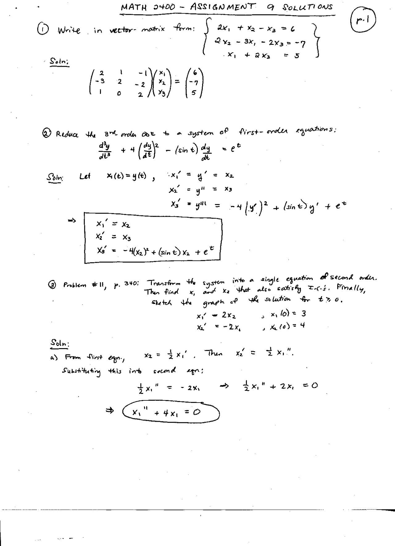 Assignment 9 Solutions | Introduction to Differential Equations | MATH ...