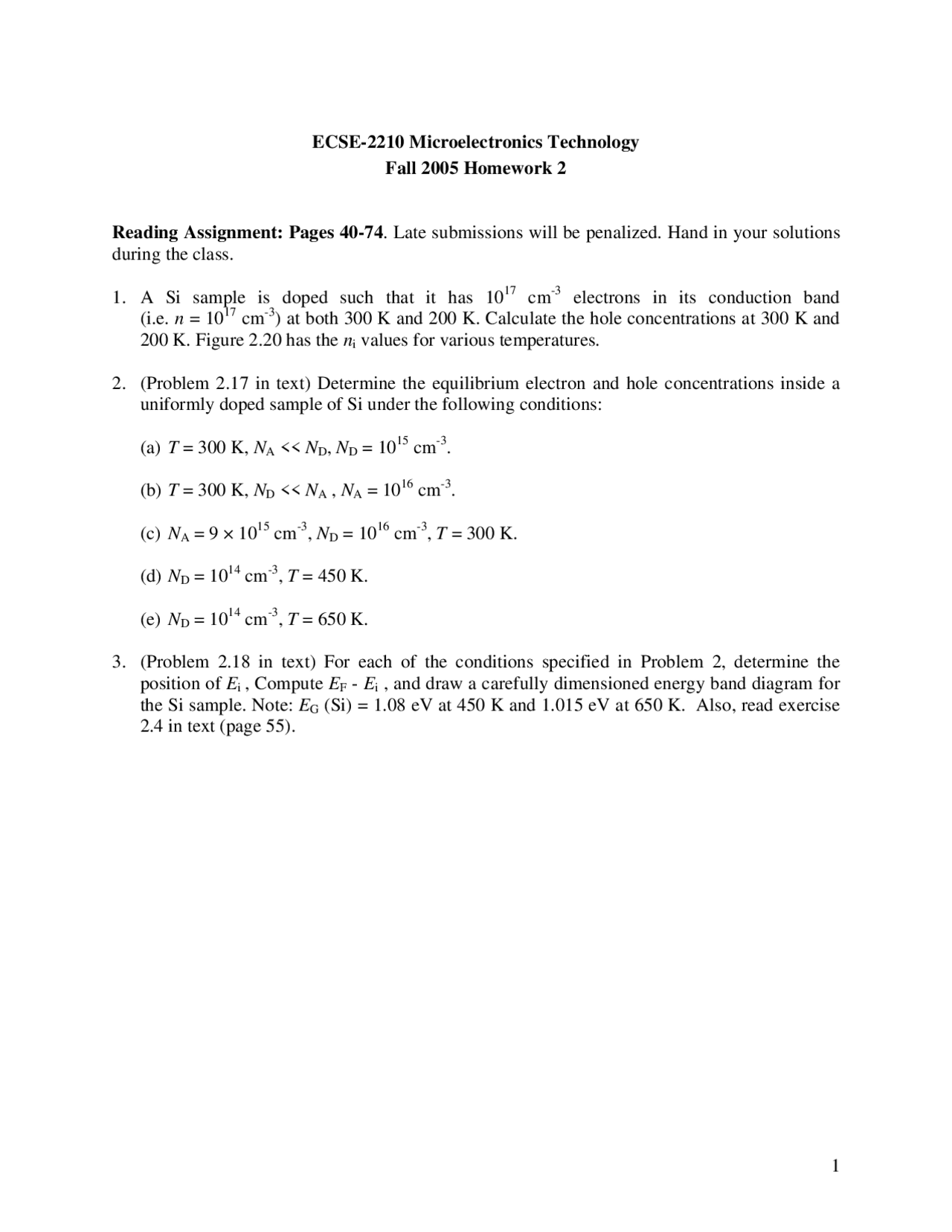 Homework 2 Microelectronics Technology Ecse 2210 Docsity