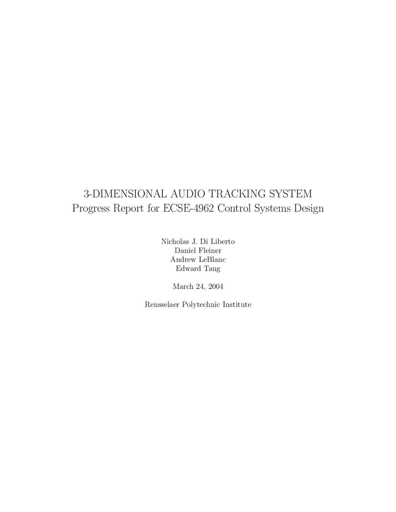 3 Dimensional Audio Tracking System Lecture Notes Ecse 4962 Docsity