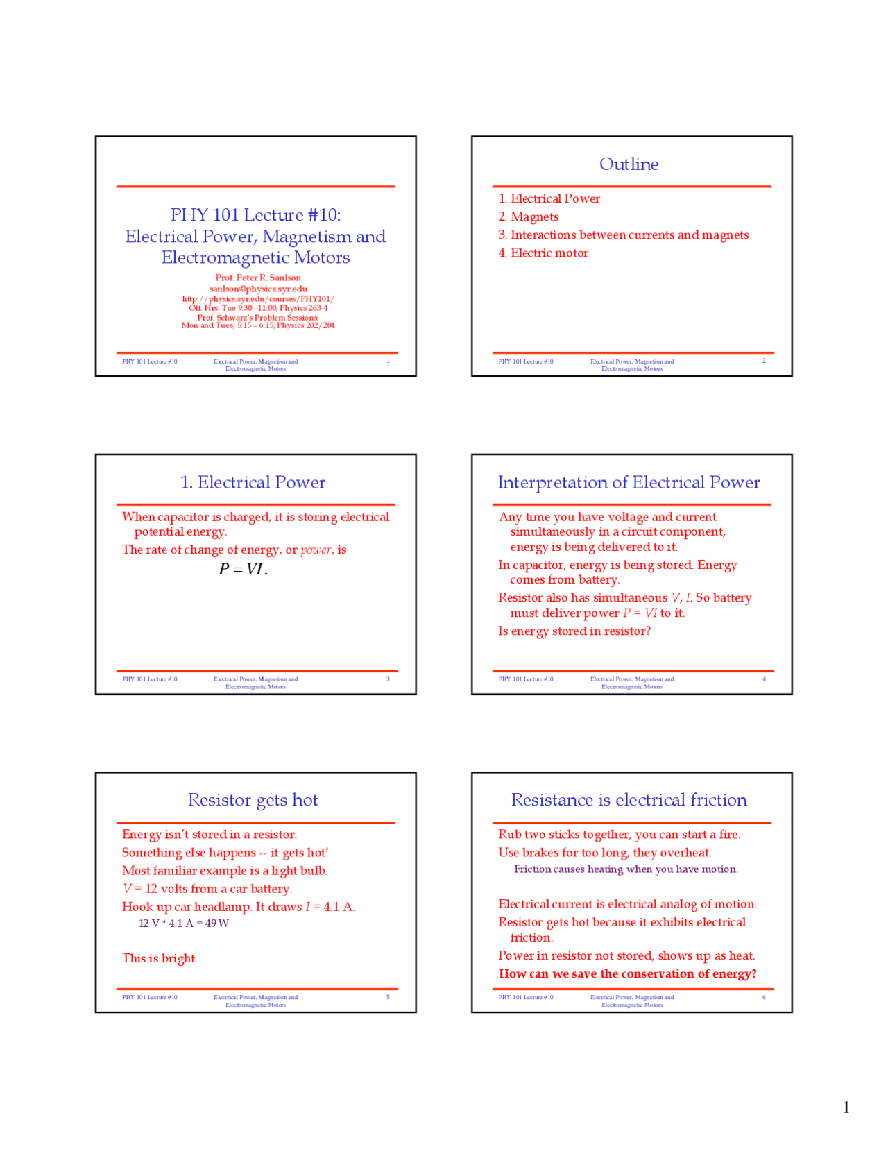 Electrical Power Magnetism And Electromagnetic Motors Slides Phy