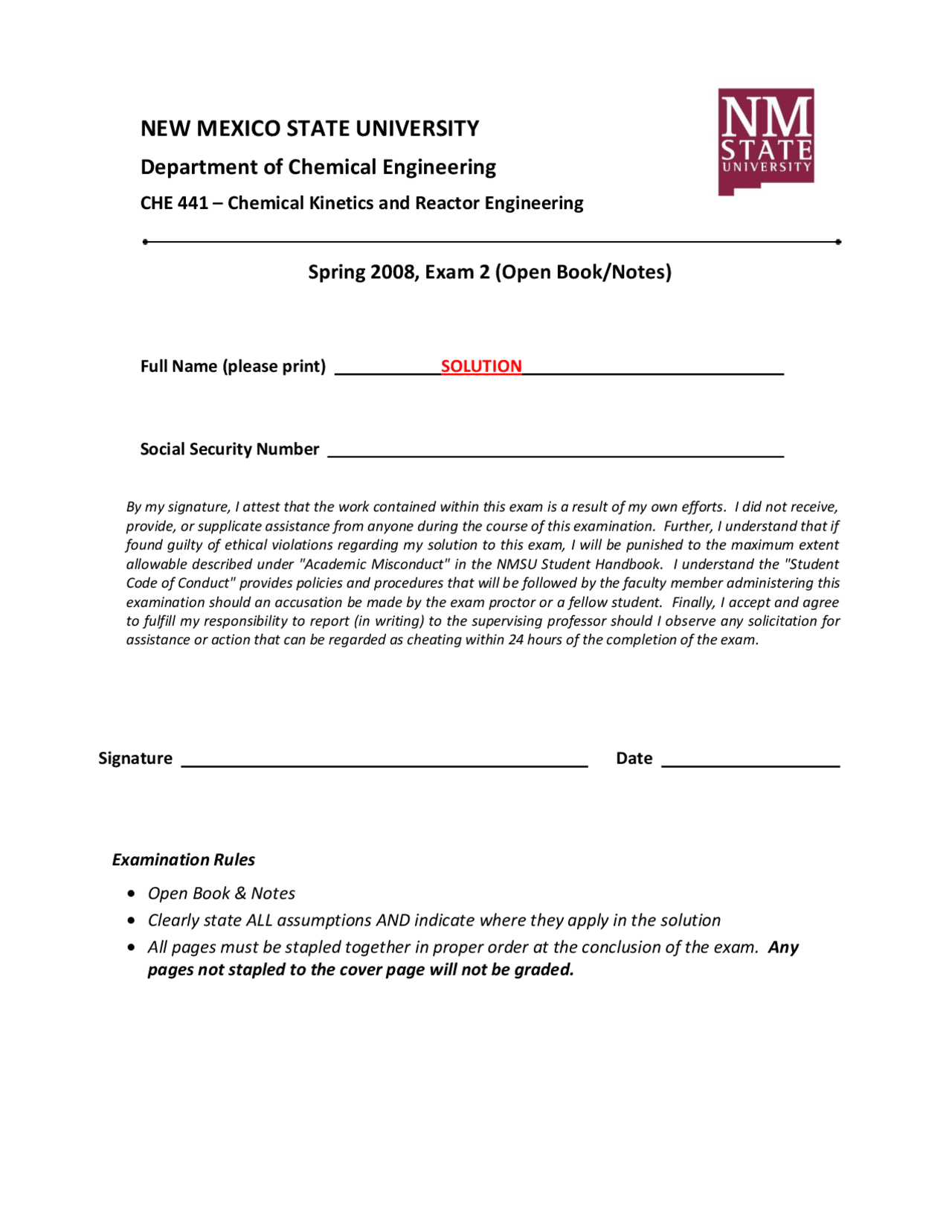 4 Solved Problems In Exam Chemical Kinetics And Reactor Engineering
