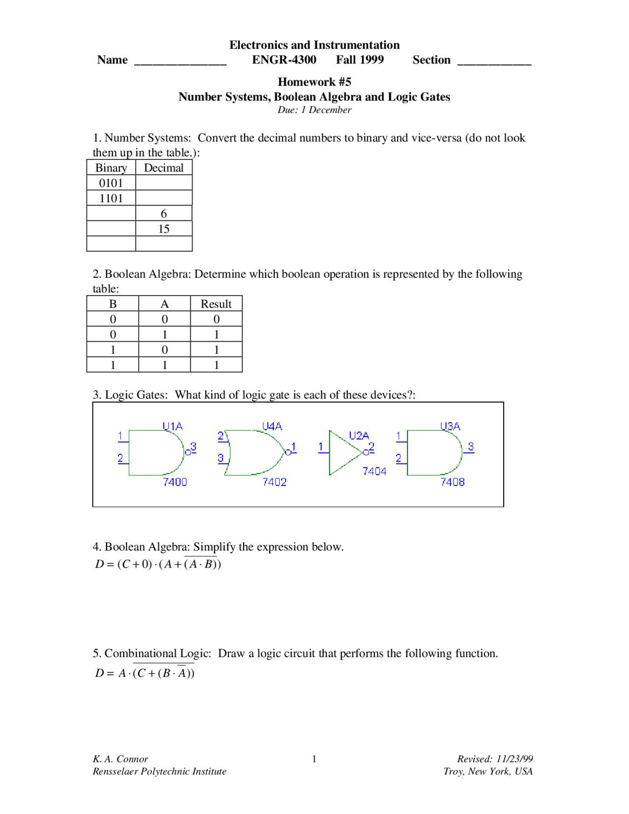 Homework 5 Quiz On Numbering System Electronic Instrumentation Engr