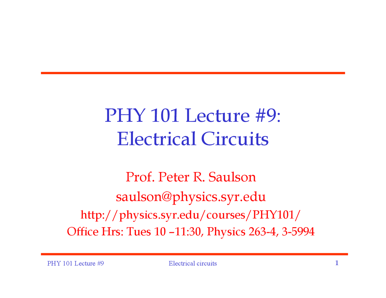 Notes On Electrical Circuits Concepts Of Physics I Lecture Slides