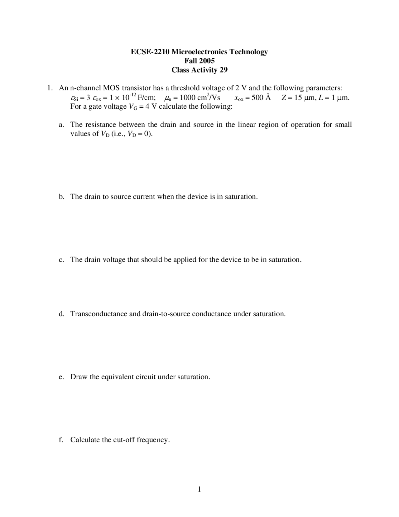 Assignment Problems Microelectronics Technology Ecse 2210 Docsity