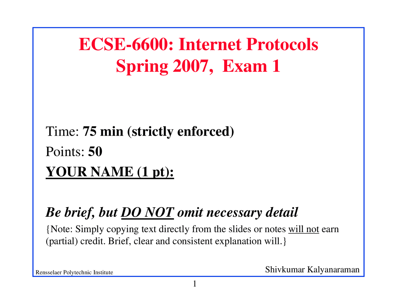 Questions On Internet Protocols Exam 1 Ecse 6600 Docsity