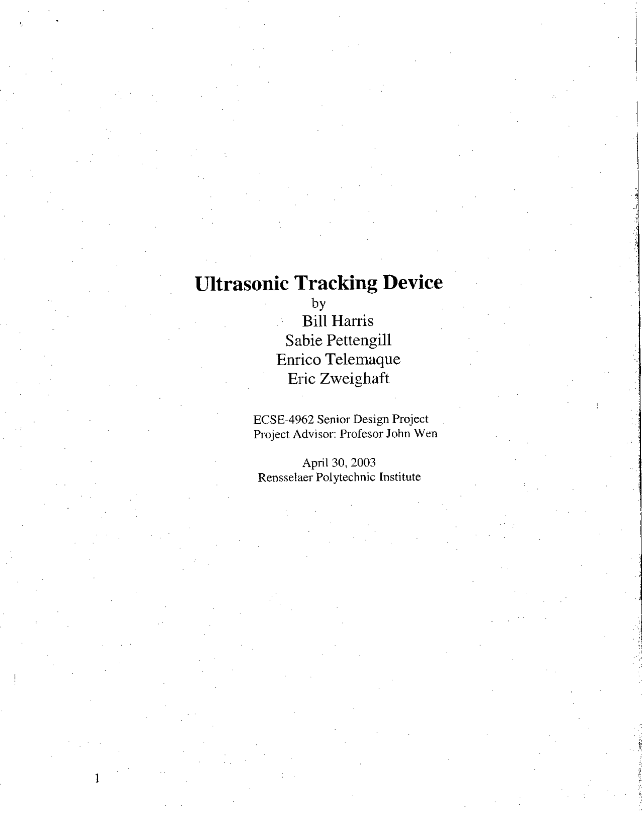 Ultrasonic Tracking Device Analogic Design Ecse 4962 Docsity