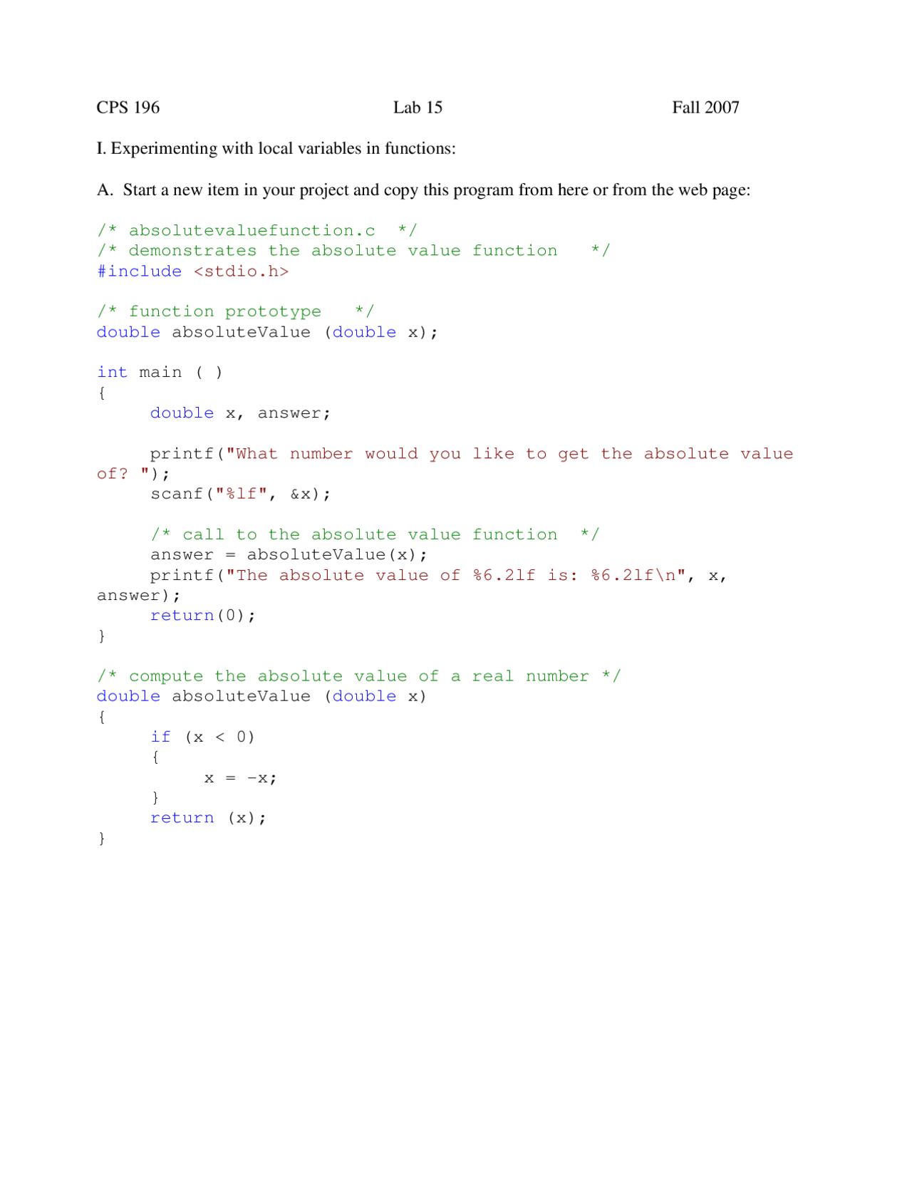 Lab 15 Experimenting With Array Variables In Functions Cps 196 Docsity
