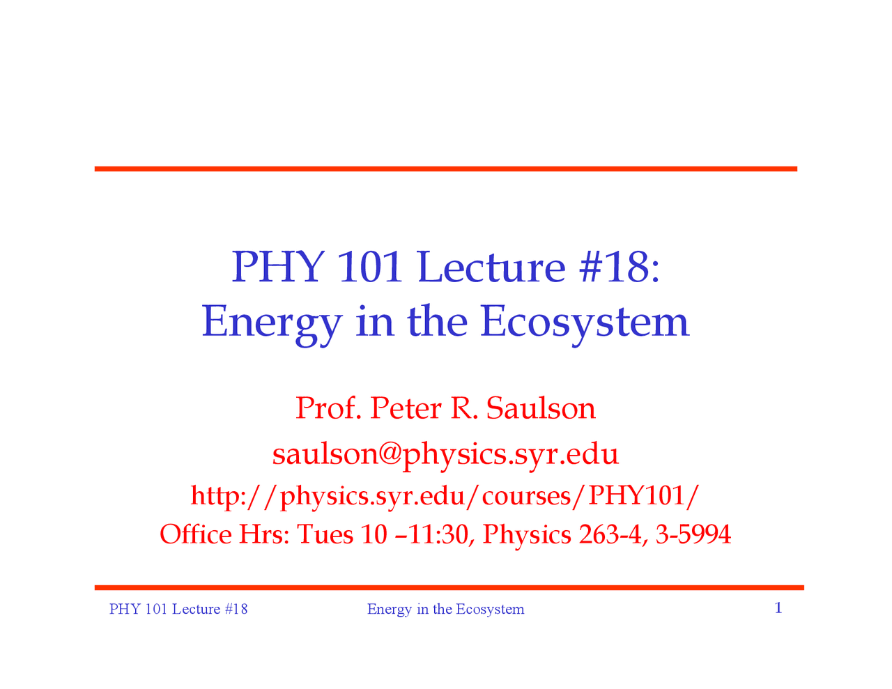 Energy In The Ecosystem Lecture Slides Phy 101 Docsity