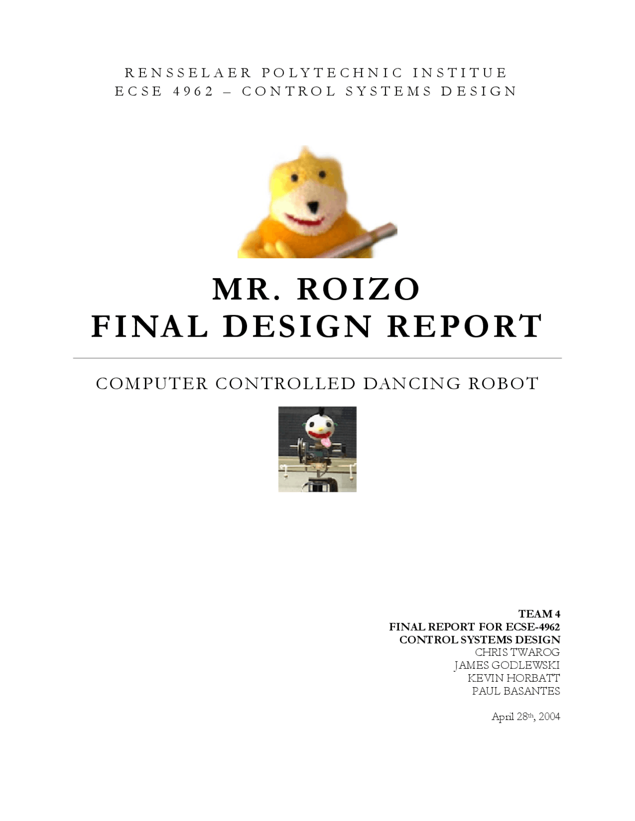 Computer Controlled Dancing Robot Analog Design Ecse 4962 Docsity