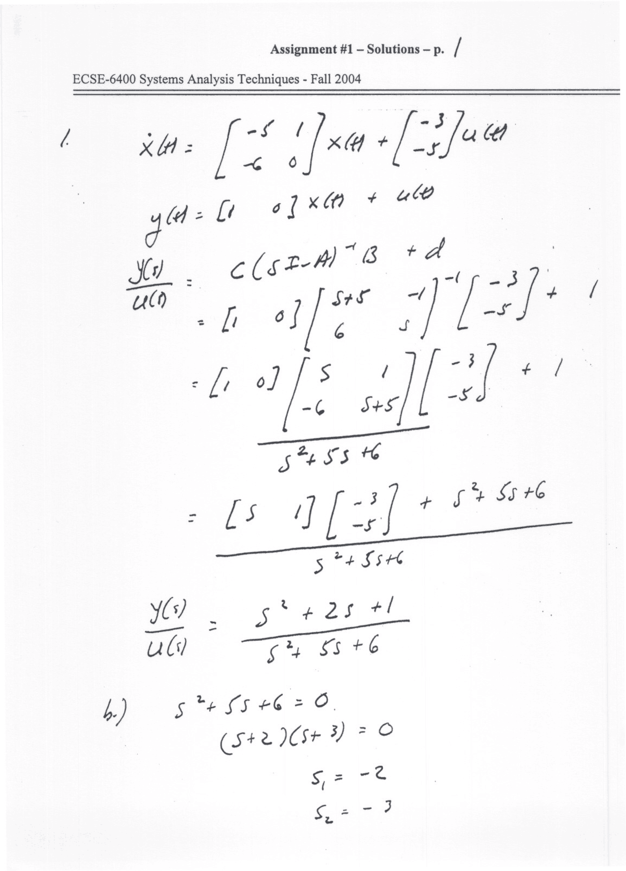 Assignment I with Answers - Systems Analysis Techniques | ECSE 6400 - Docsity