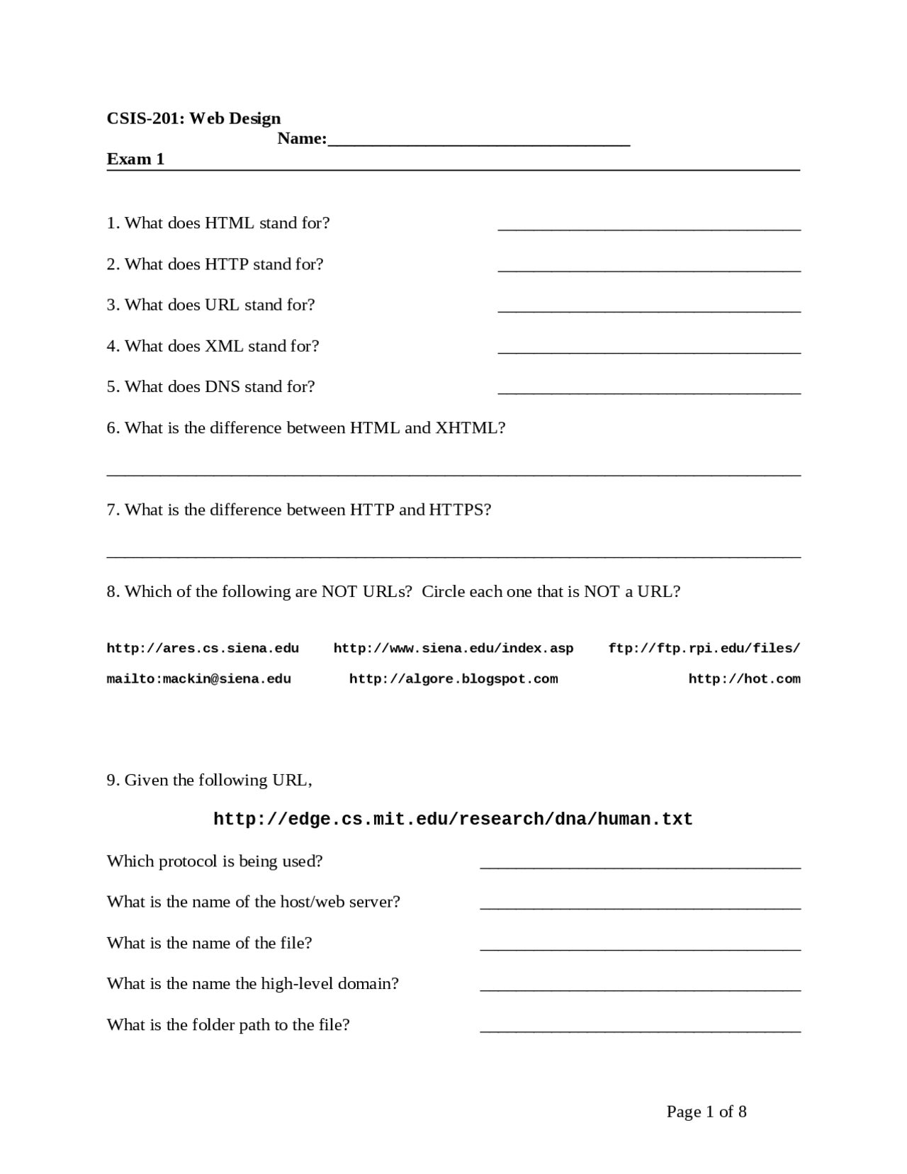Exam 1 Questions Spreadsheet Exam At Siena College Csis Ssx Docsity