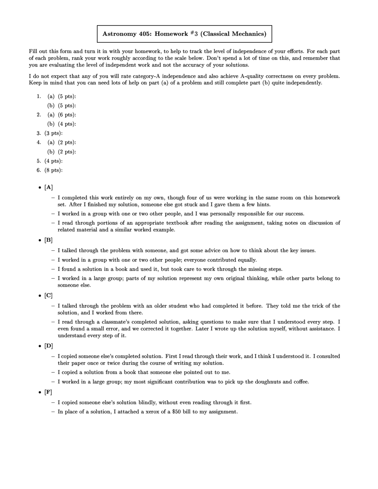Classical Mechanics - Astronomy - Homework 3 | ASTR 505 - Docsity