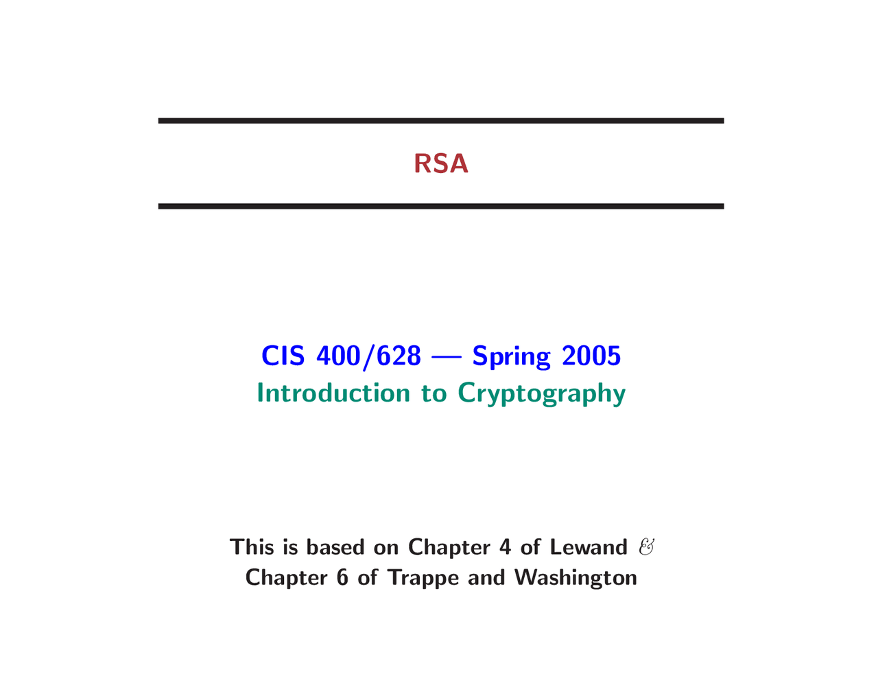 Introduction to Cryptography - Lecture Slides | CIS 400 - Docsity