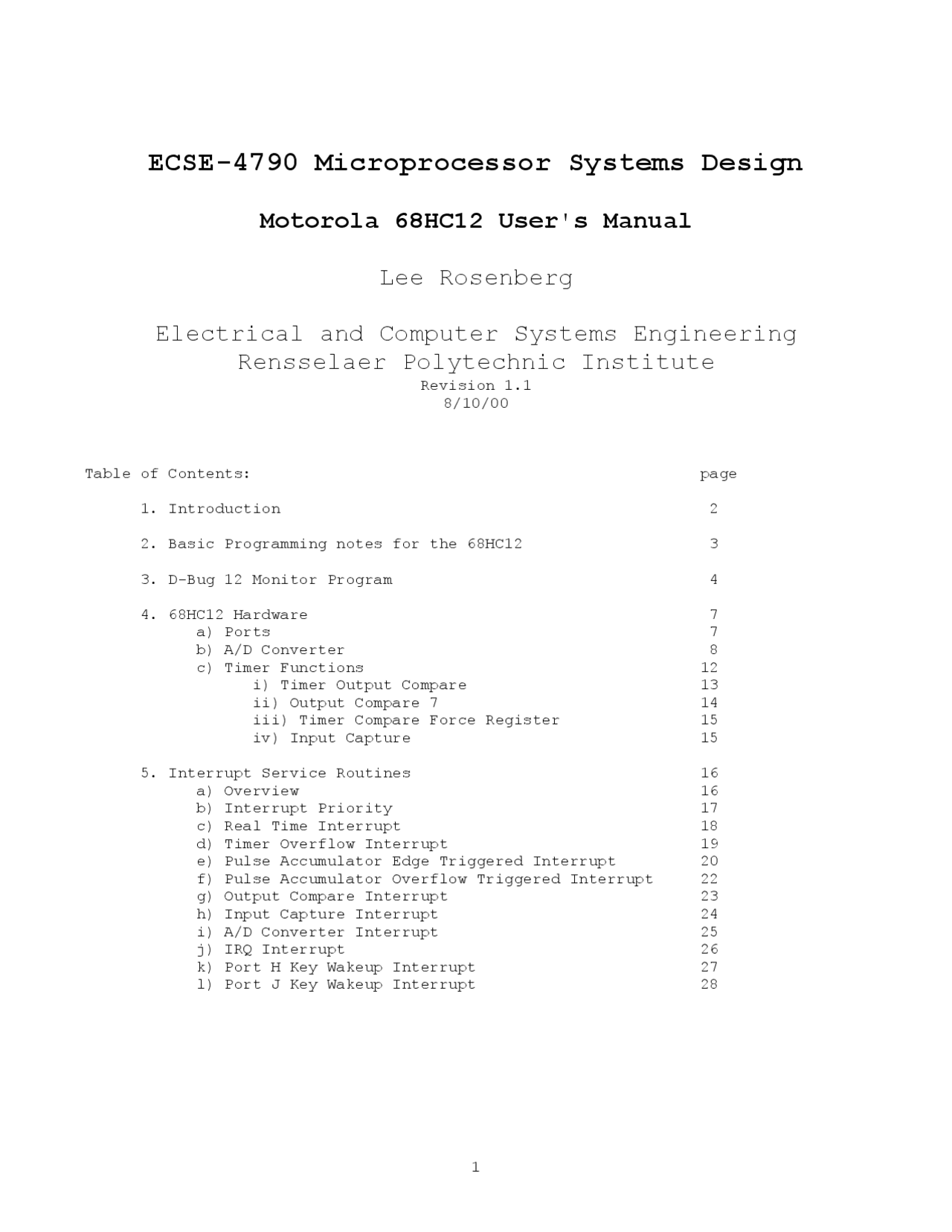 Microprocessor Systems Design Notes Ecse 4790 Docsity