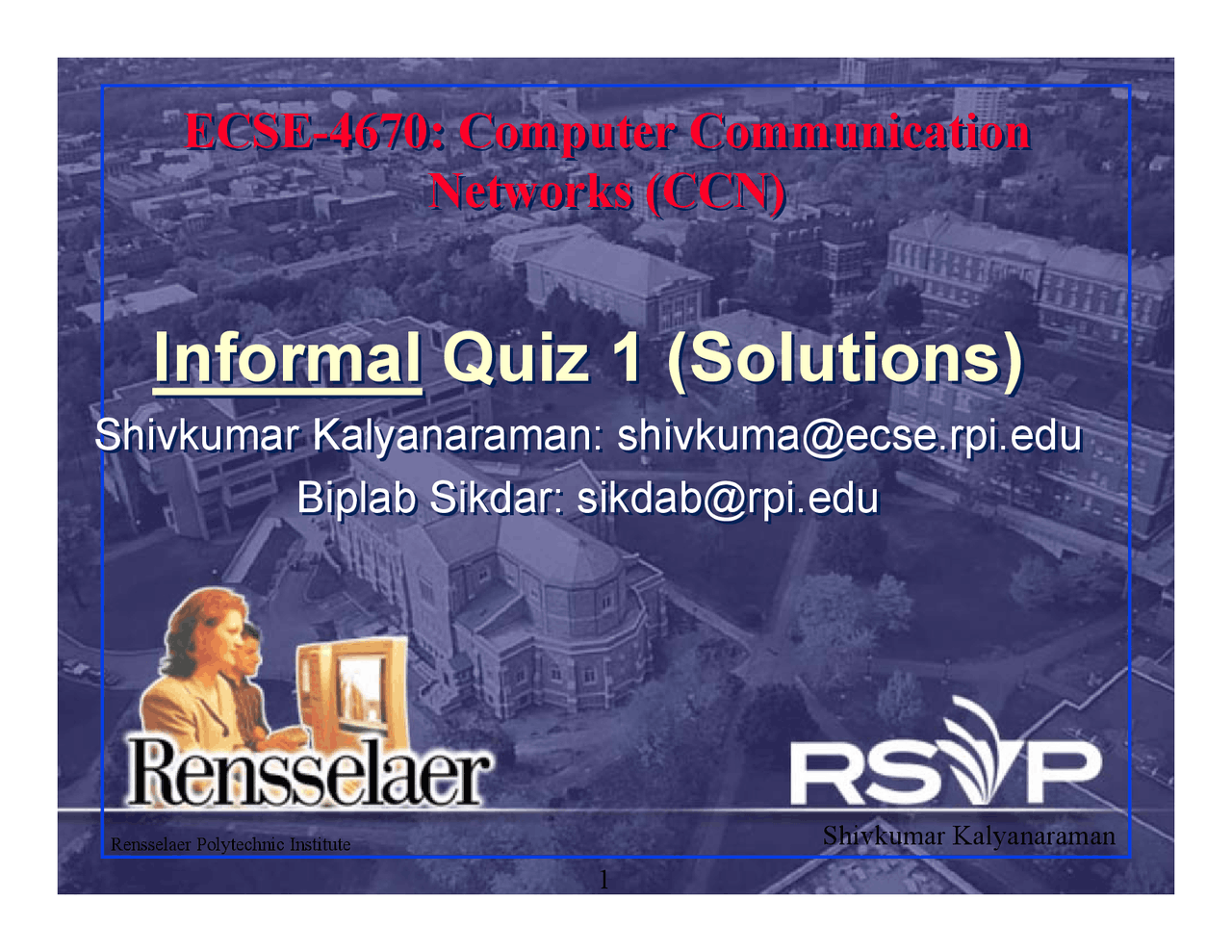 Solutions Of Quiz 1 On Computer Communication Networks Ecse 4670 Docsity