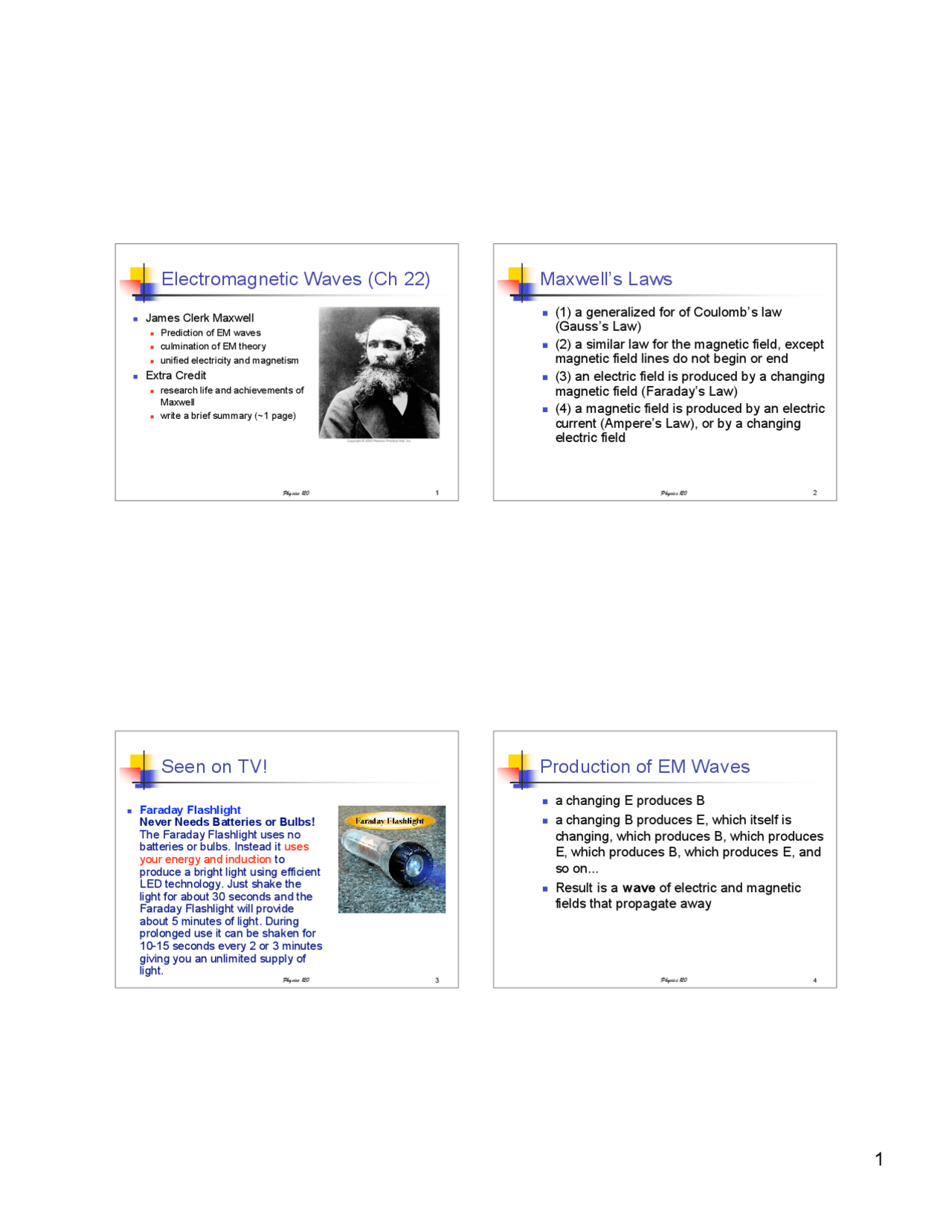Lecture Slides On Electromagnetic Waves Phys 120 Docsity
