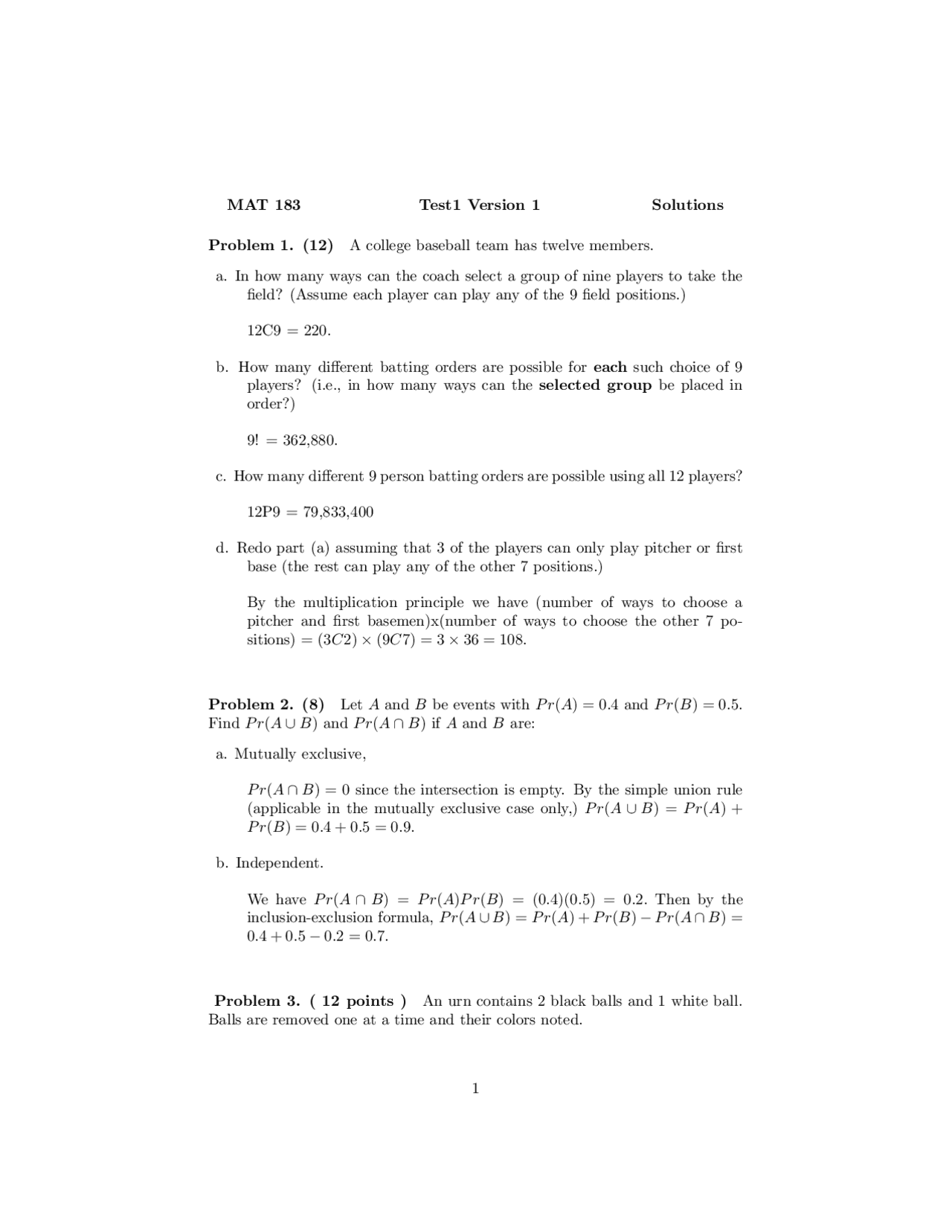 Past Test 1 Version A With Solutions Elements Of Modern Mathematics