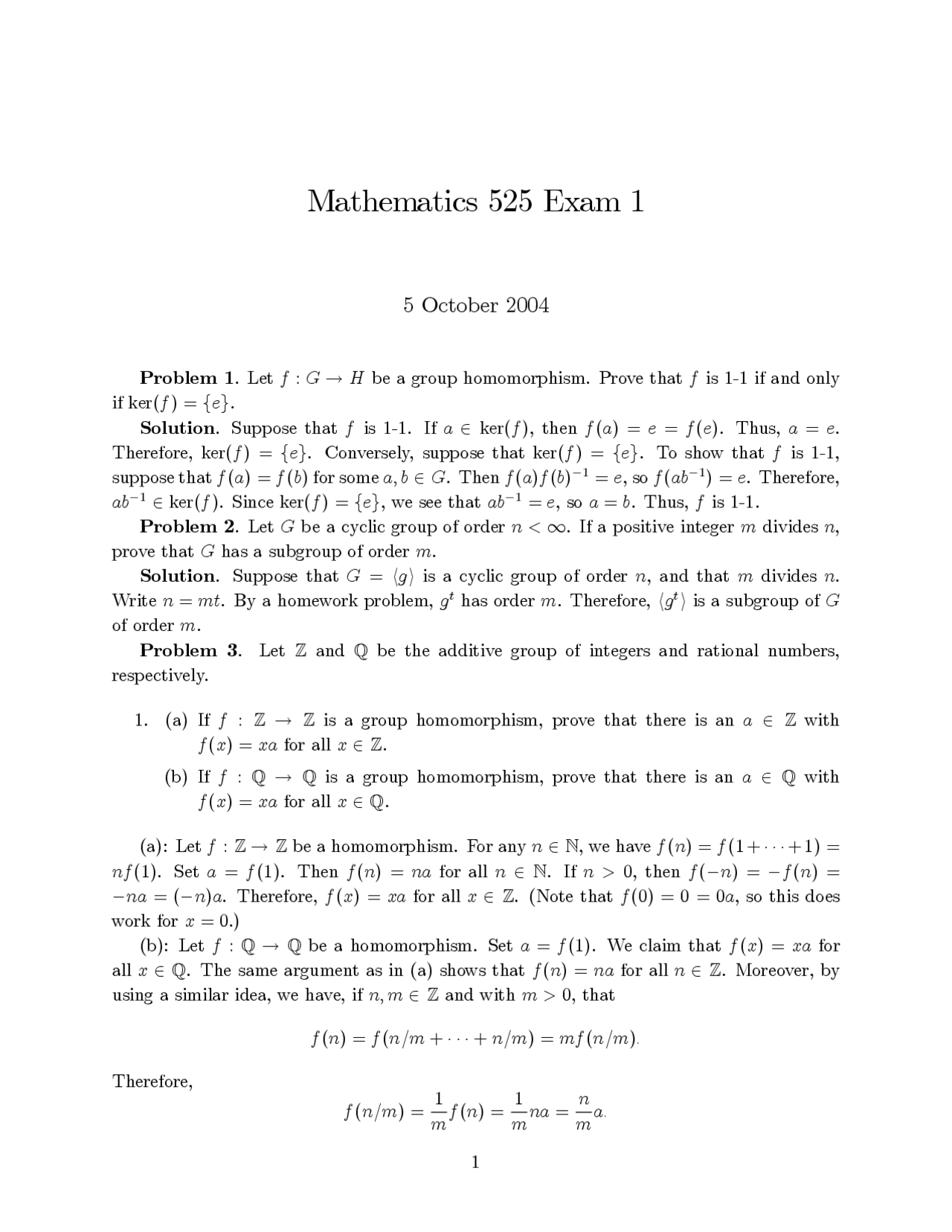 Solved Problems for Exam I - Advanced Linear Algebra | MATH 481 - Docsity