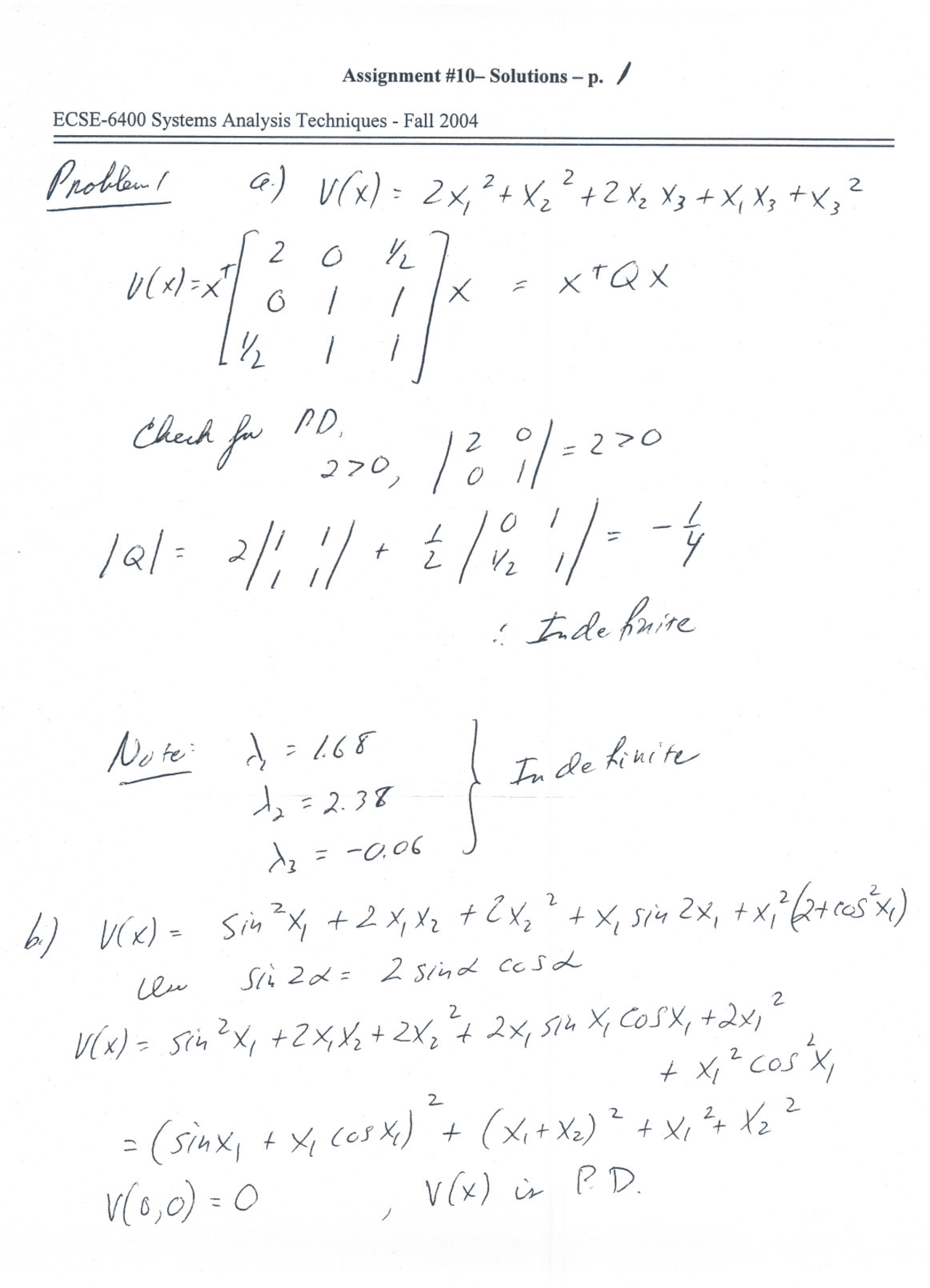 5 Problems On System Analysis Techniques Assignment 10 Ecse 6400