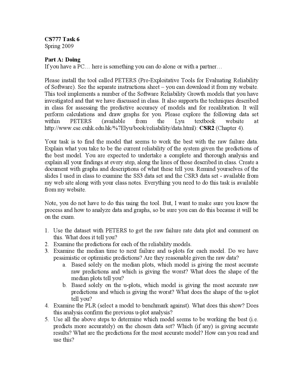 Assignment For Software Reliability And Quality Assurance Cs 777