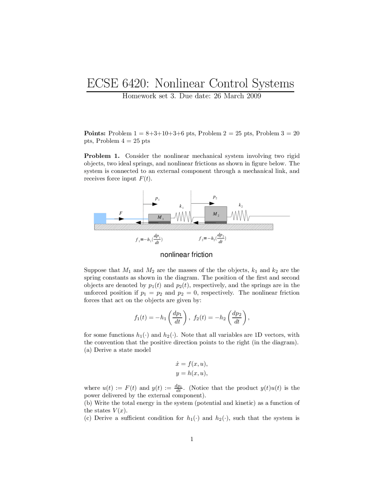 Assignment 3 Sample Questions Nonlinear Control Systems Ecse 6420
