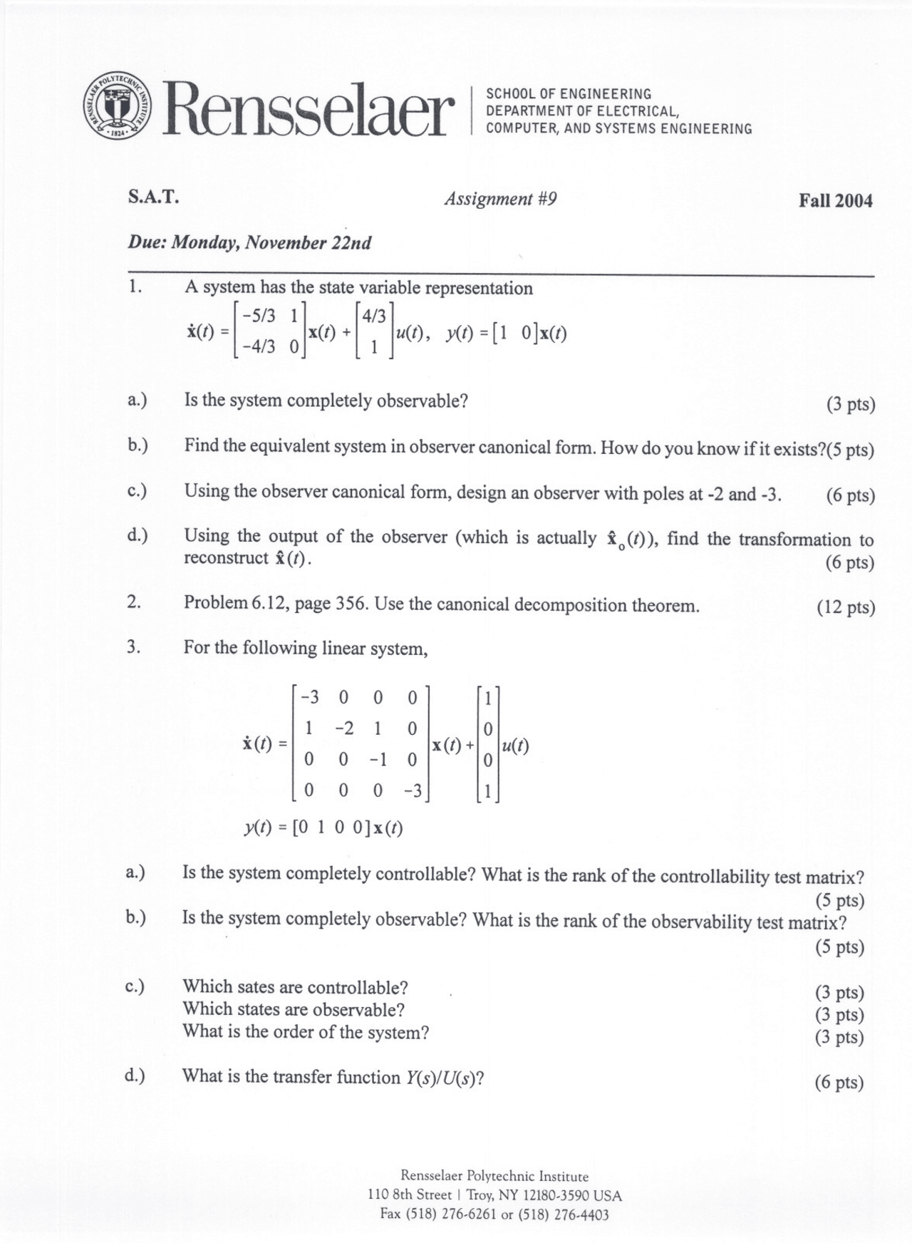 7 Unsolved Questions For Assignment 9 Systems Analysis Techniques Ecse 6400 Docsity