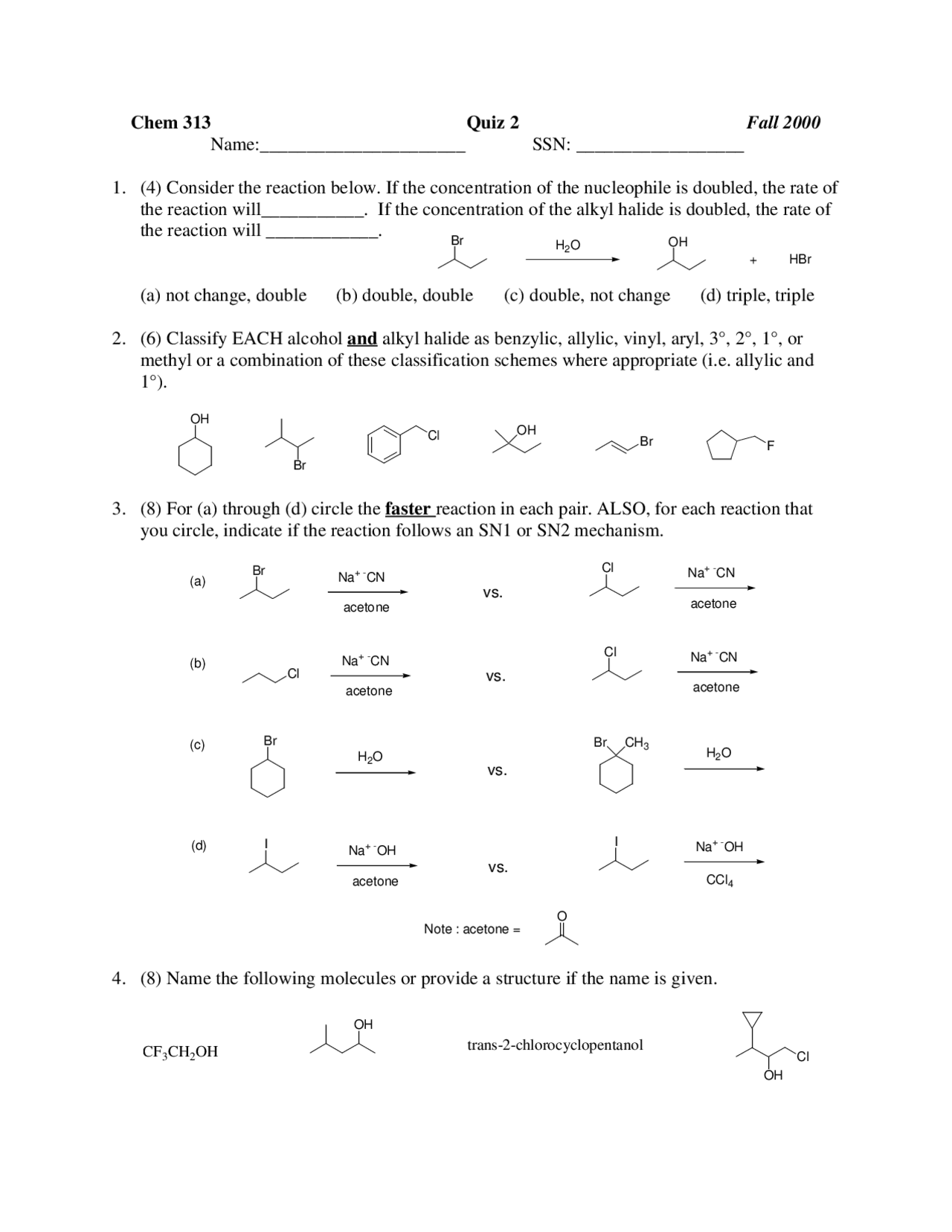 8 Solved Questions in Organic Chemistry II - Quiz 3 | CHEM 313 - Docsity