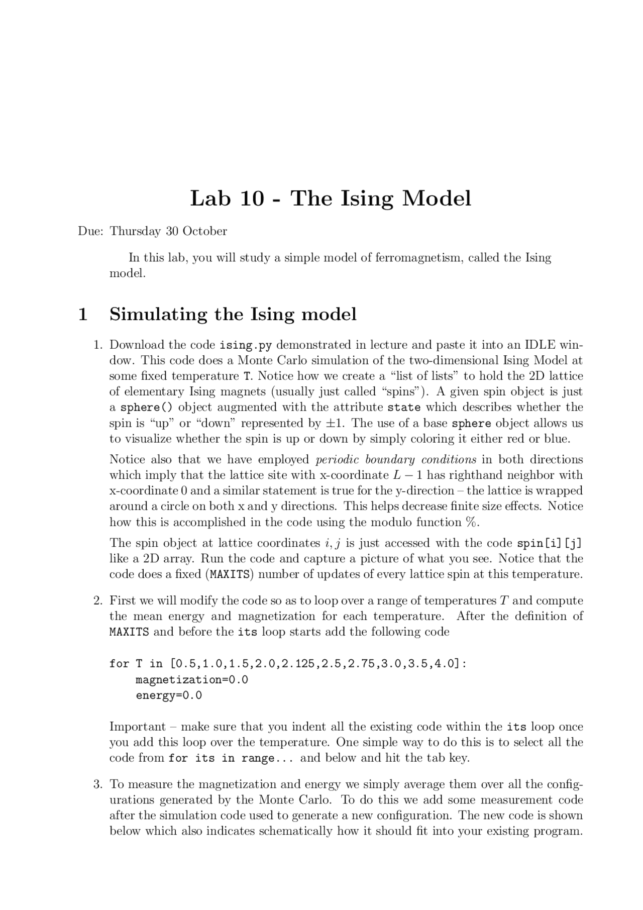The Ising Model Science And Computers I Lab Phy 307 Docsity