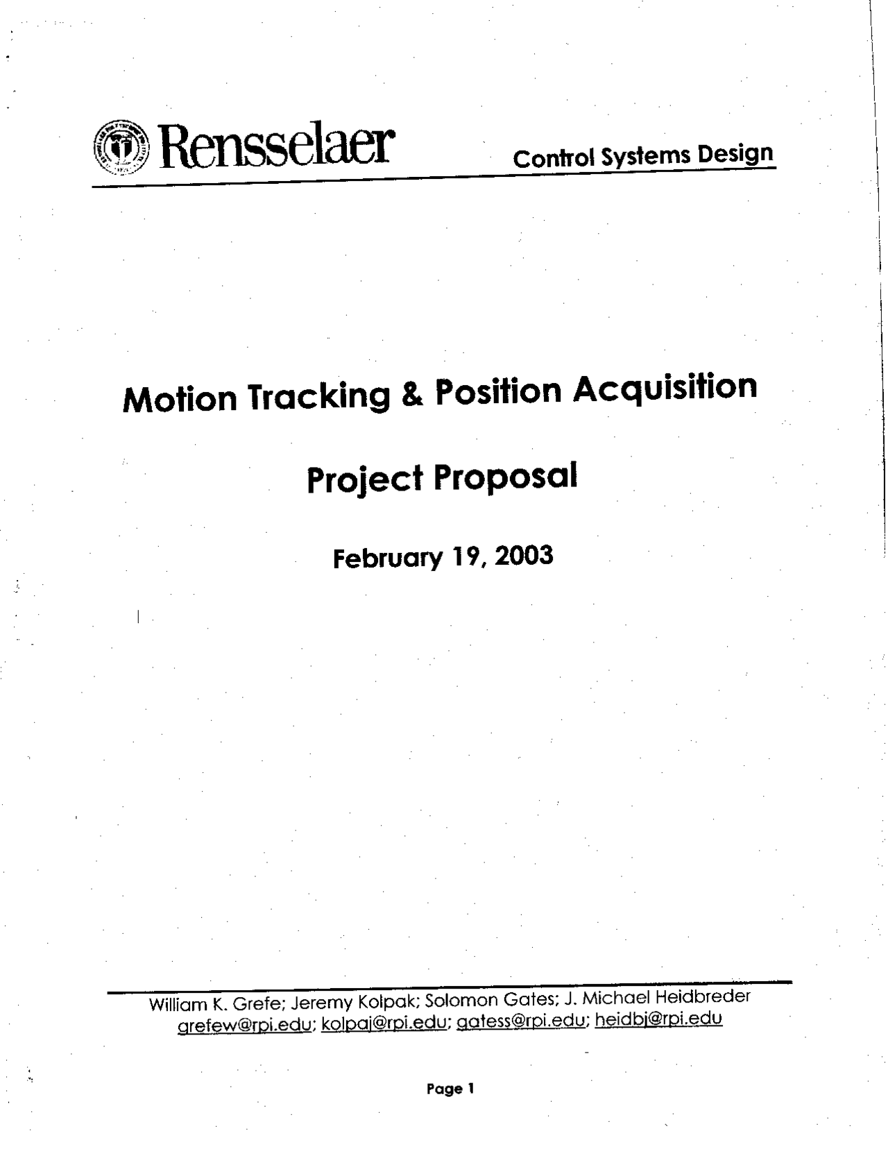 Motion Tracking And Position Acquisition Project Analogic Design