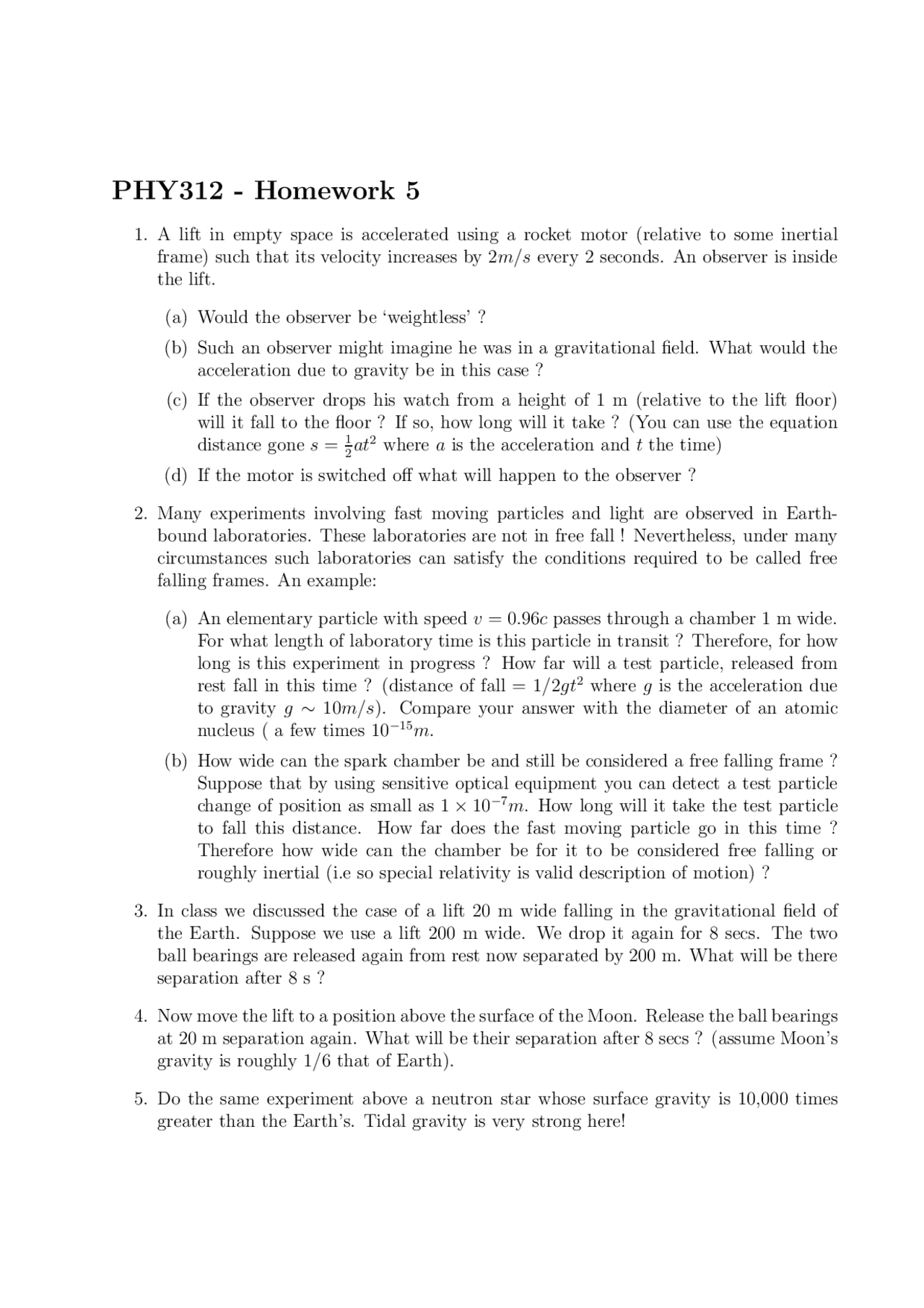 Homework 5 Sample Questions Relativity And Cosmology Phy 312 Docsity