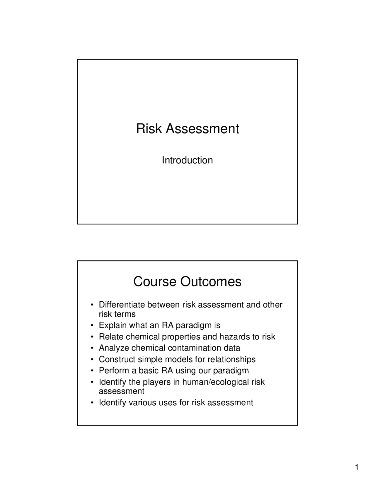 Introduction To Risk Assessment Lecture Slides Ehst 2380 Docsity