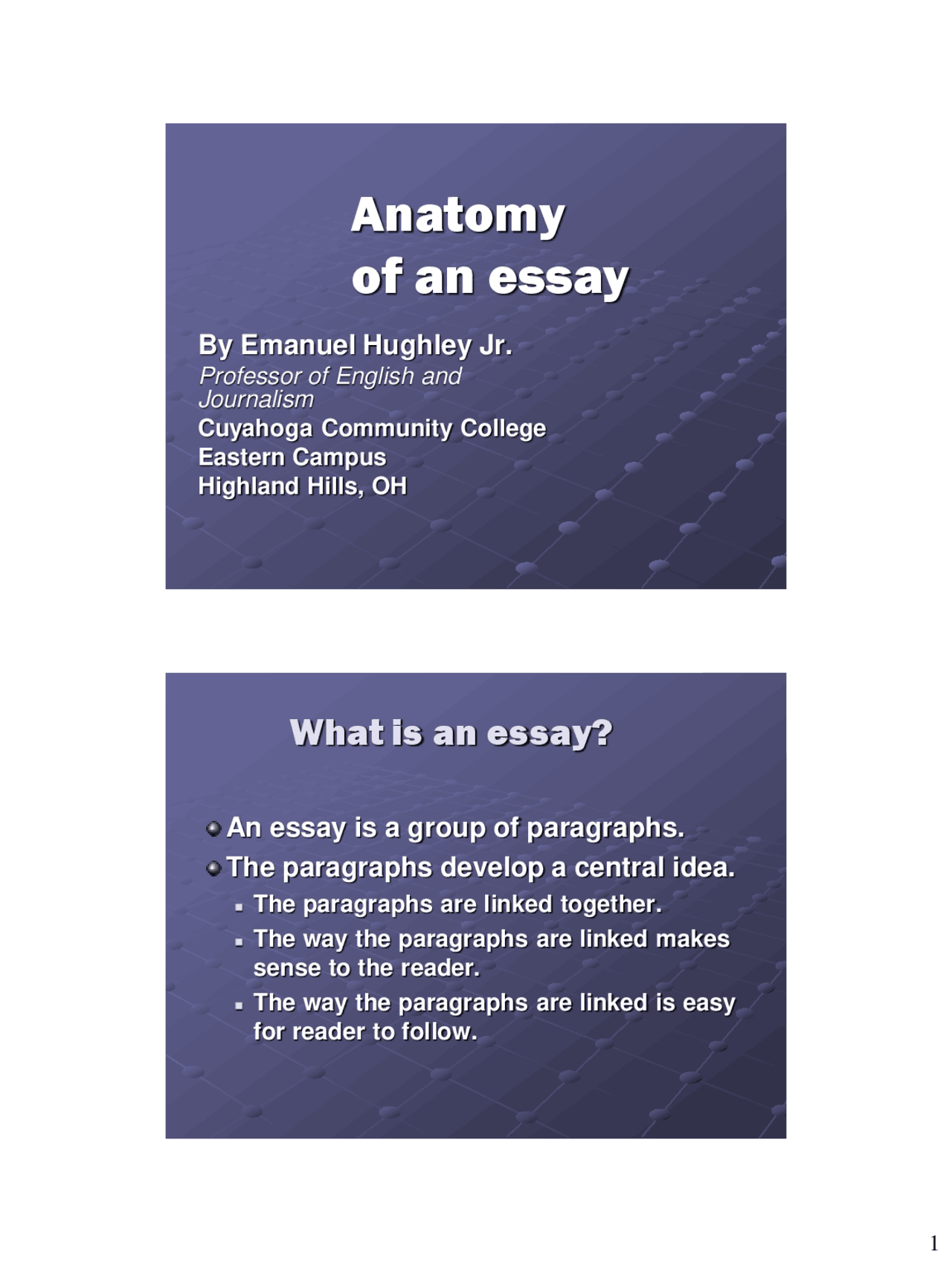 Anatomy of an Essay - College Composition I | ENG 1010 - Docsity