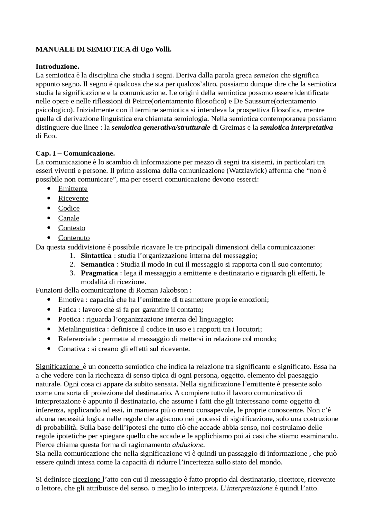 Riassunto Lezioni Di Semiotica Libro Del Corso Manuale Di Semiotica