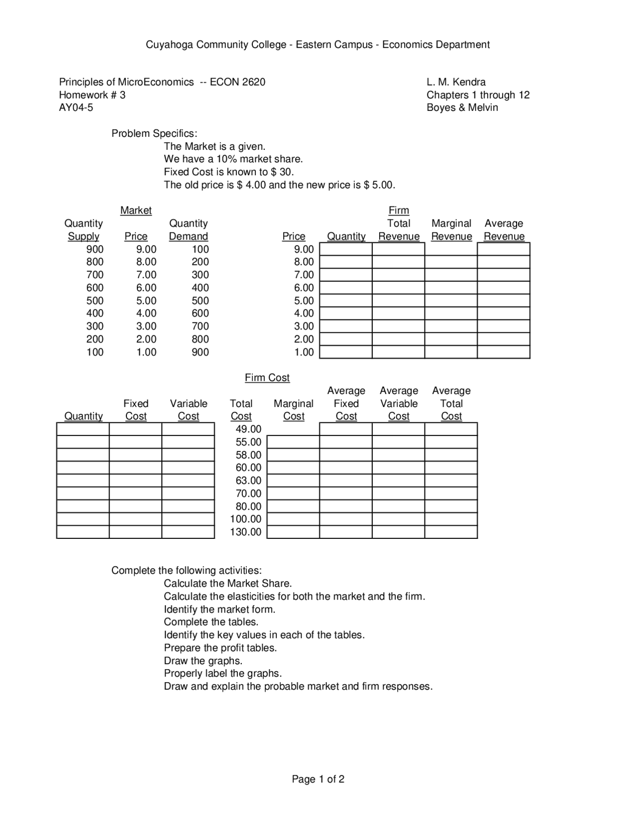 Assignment 3 On Principles Of Microeconomics Econ 2620 Docsity