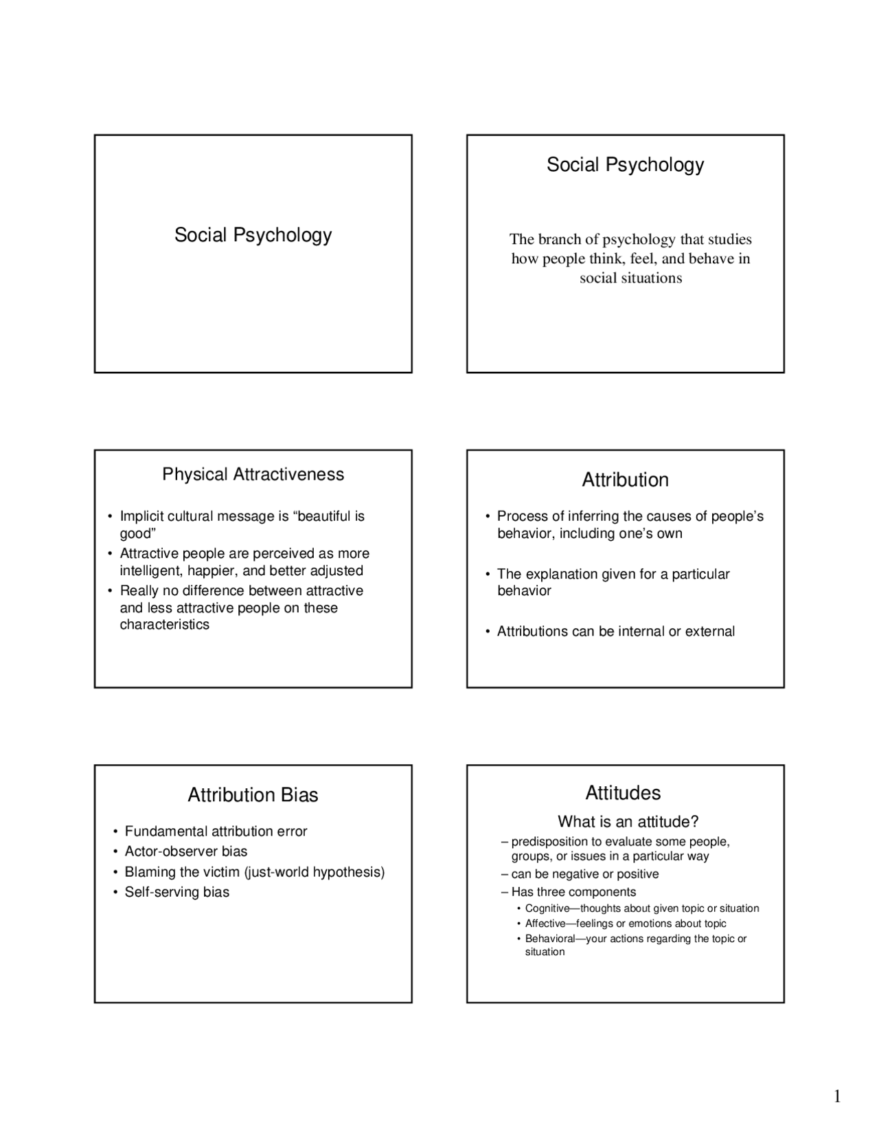 Physical Attractiveness, Attribution - Lecture Slides | PSY 1010 - Docsity