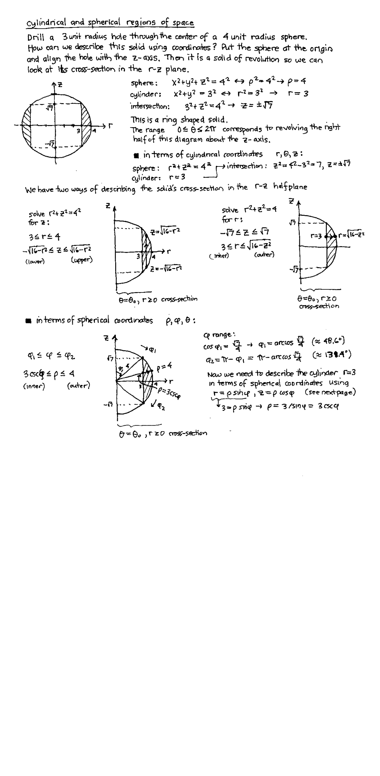 Cylindrical And Spherical Regions Of Space Lecture Notes Mat 2500 Docsity