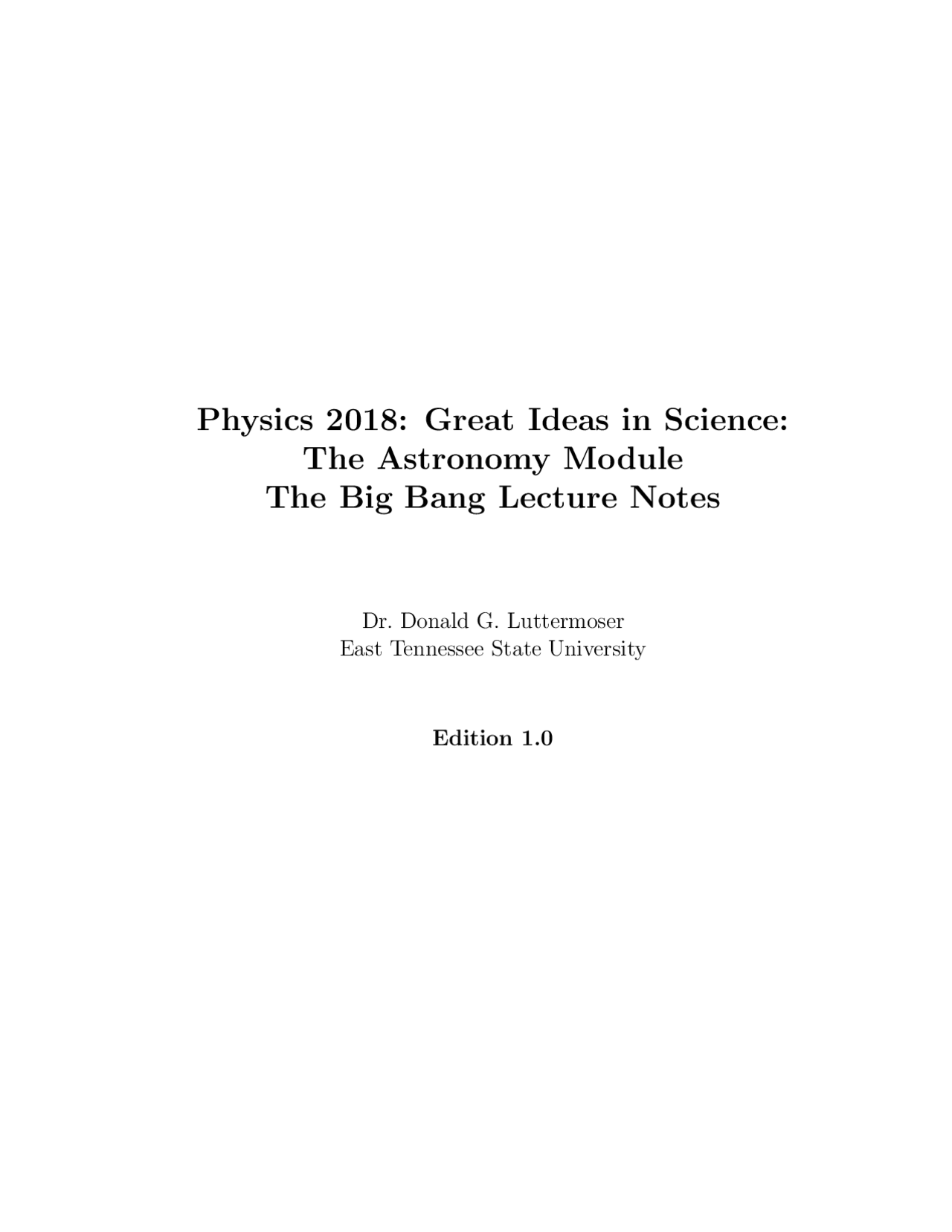 The Astronomy Module The Big Bang Lecture Notes Phys 2018 Docsity