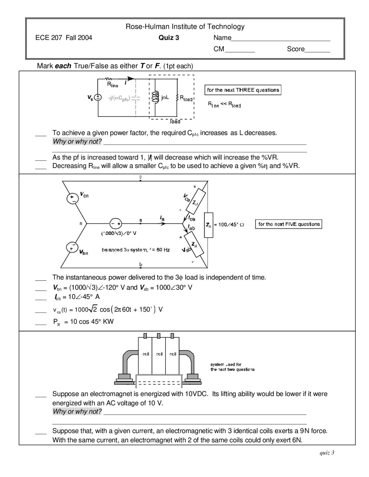 Quiz 3 Problems Elements Of Electrical Engineering Ii Ece 207 Docsity