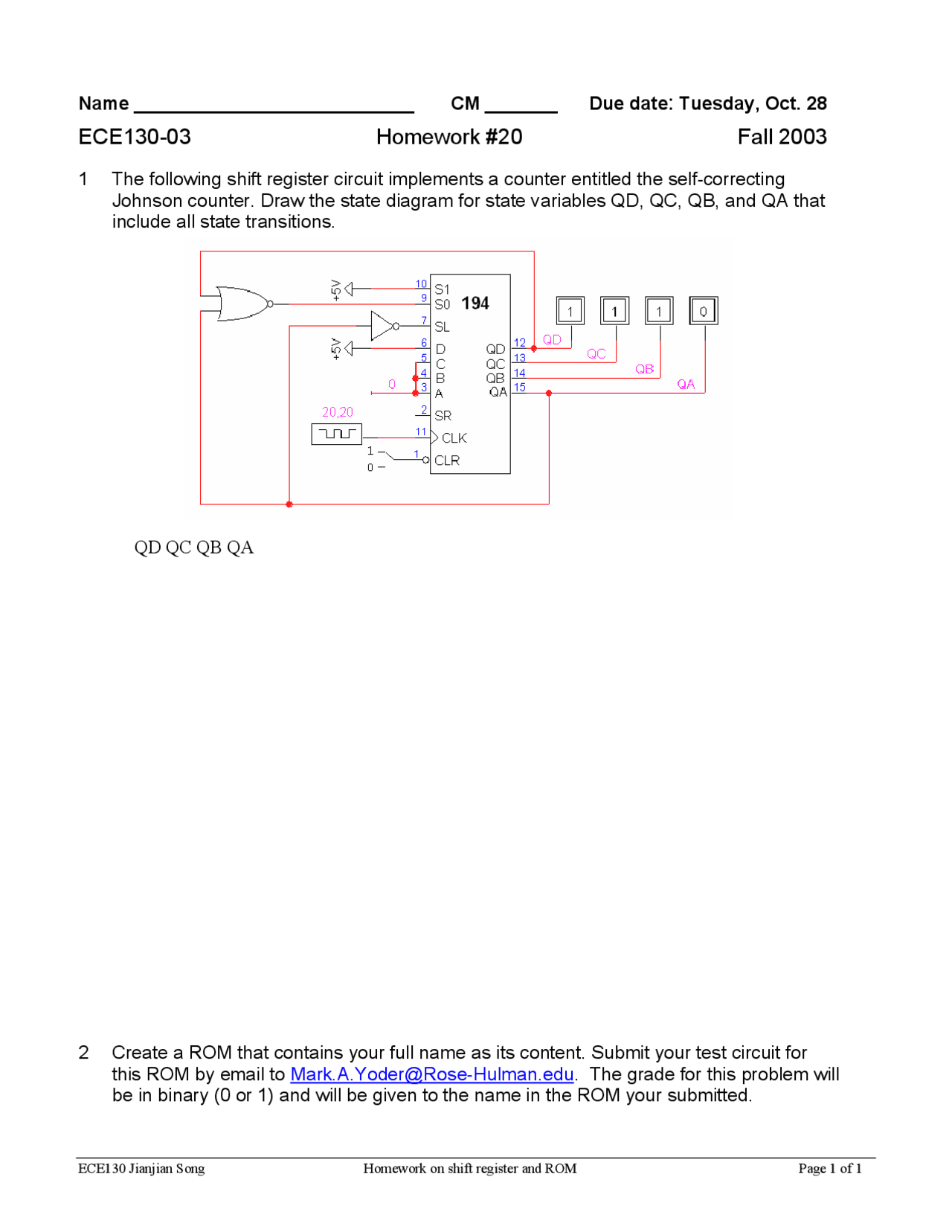 Homework 20 With Solution Logic Design Ece 130 Docsity