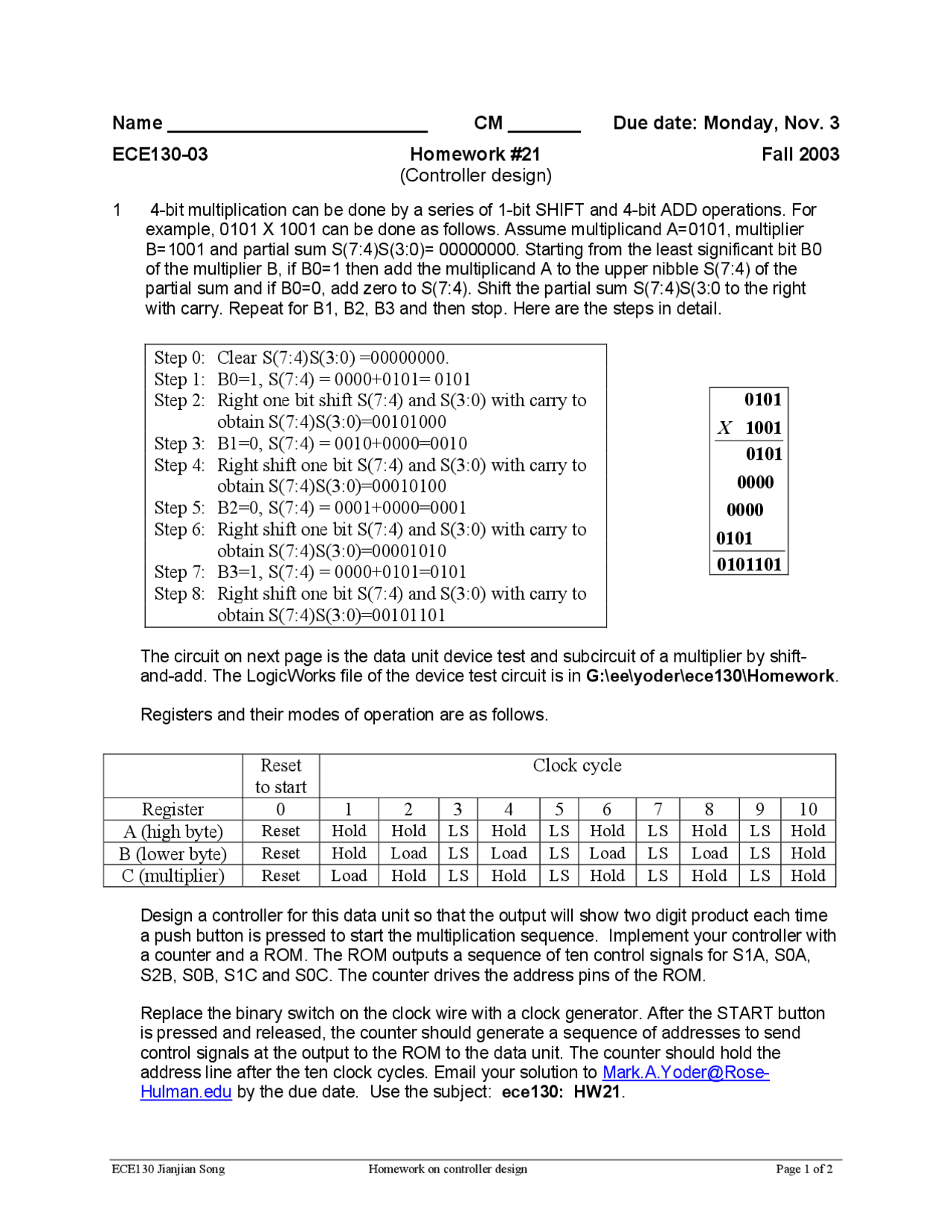 Assignment 21 Solutions Introduction To Logic Design Ece 130 Docsity