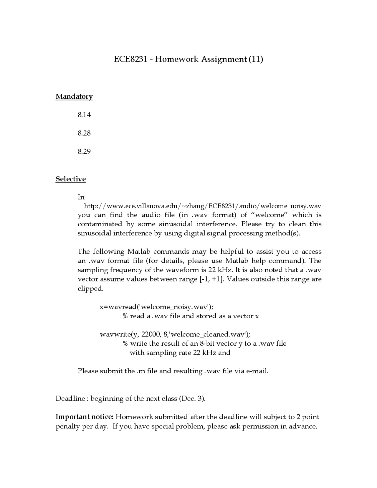 Homework On Digital Signal Process Sinusoidal Interference Ece 8231