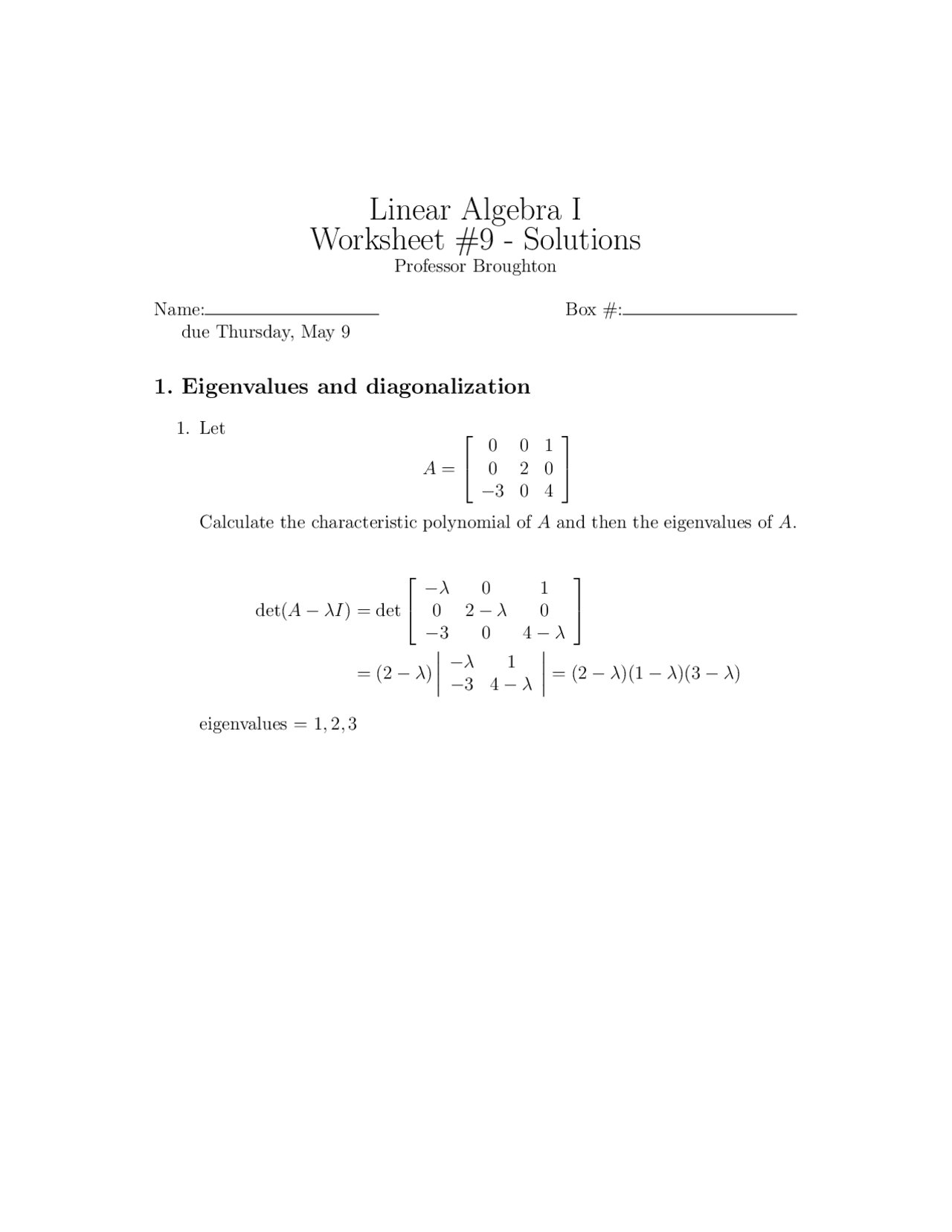 4 Problems with Solutions on Linear Algebra I - Assignment 9 | MA 371 | Assignments Linear ...