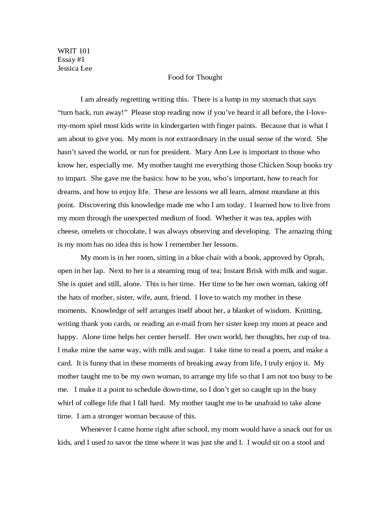 Food For Thought In The Writing Seminar Paper 1 Writ 101 Docsity