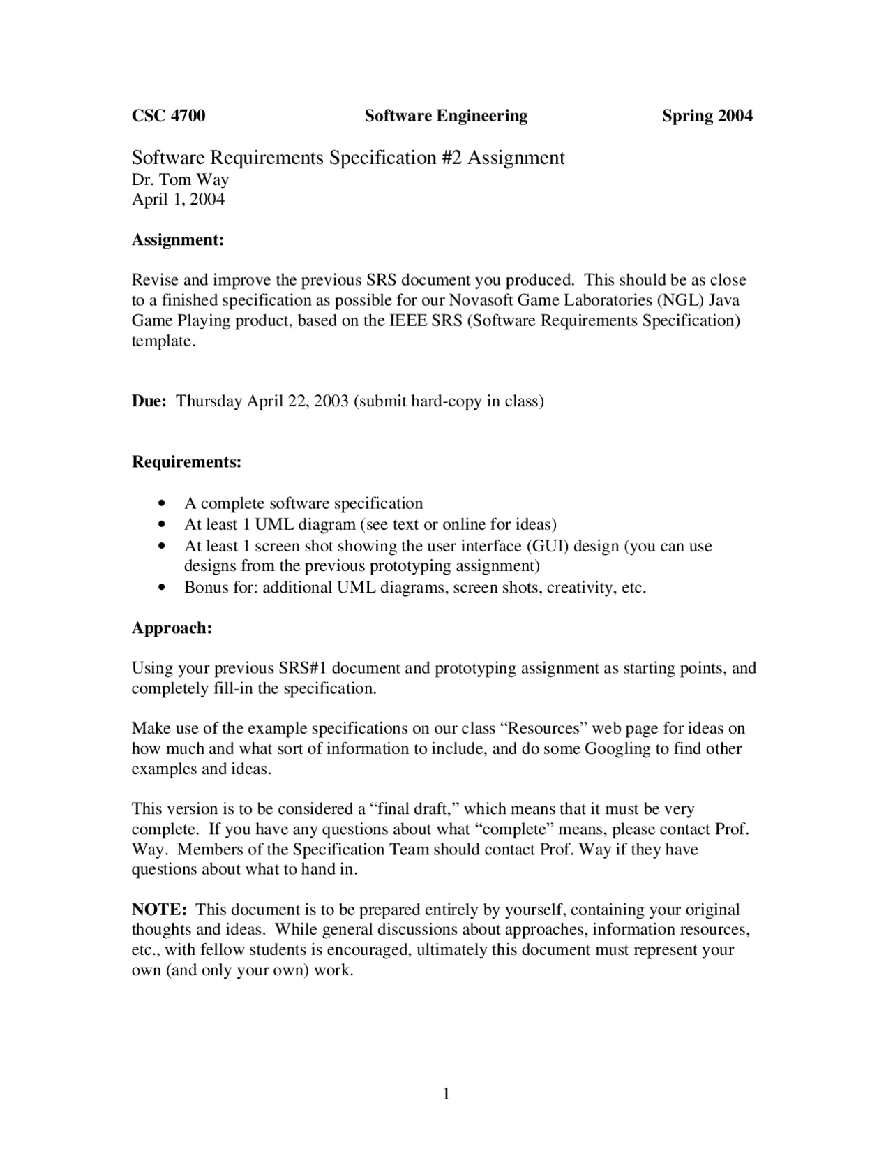 Software Requirements Specification 2 Assignment Csc 4700