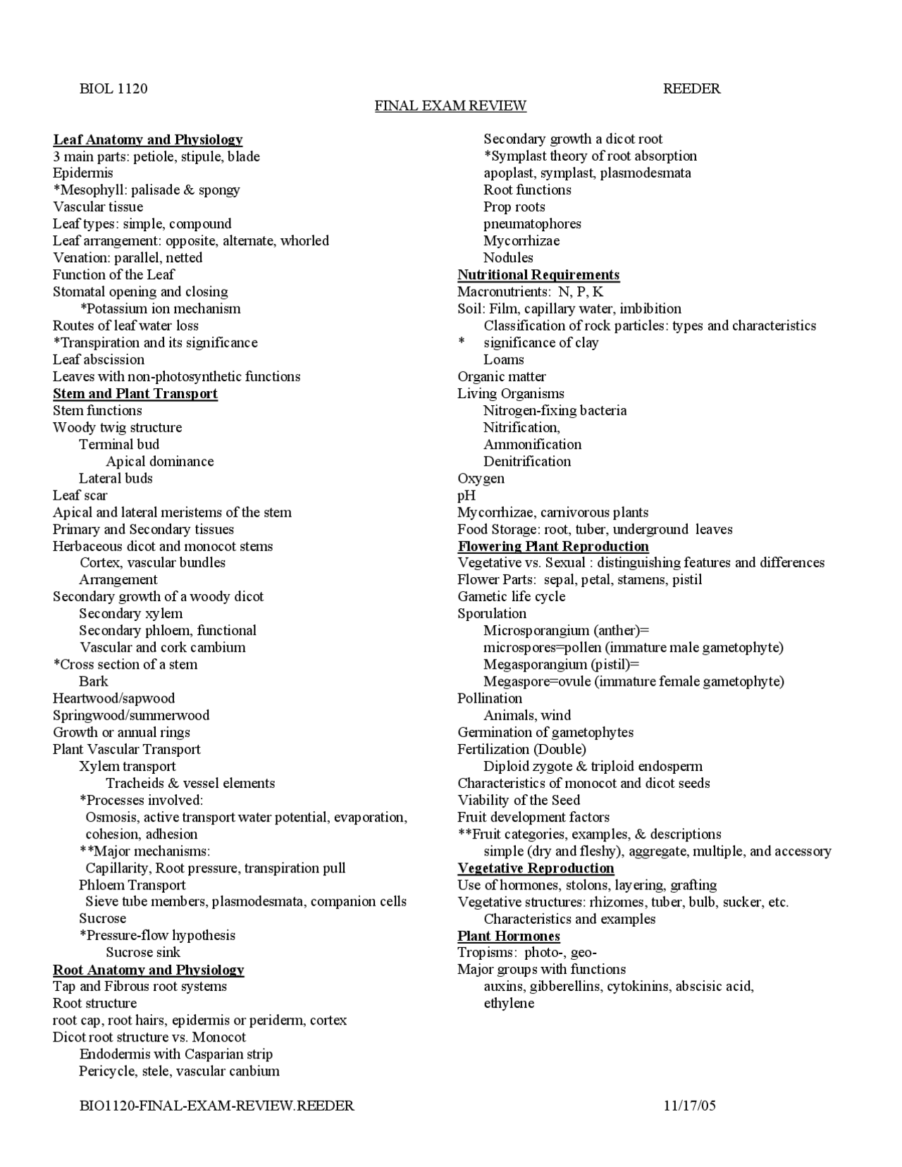 Study Guide for Final Exam on General Biology II - Outlines | BIOL 1120 ...