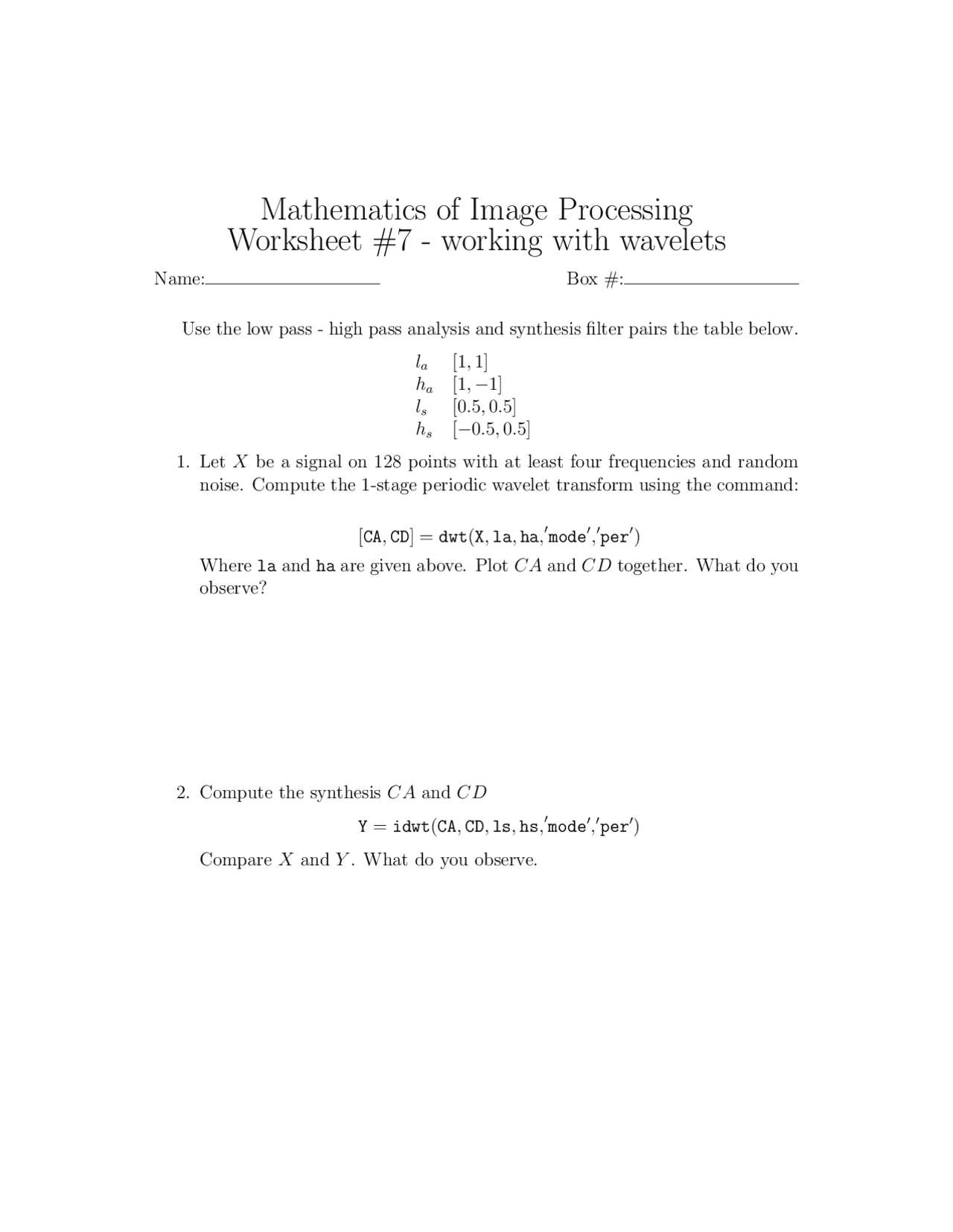 7 Problems On Methods Of Imaging Processing Assignment 7 Ma 439