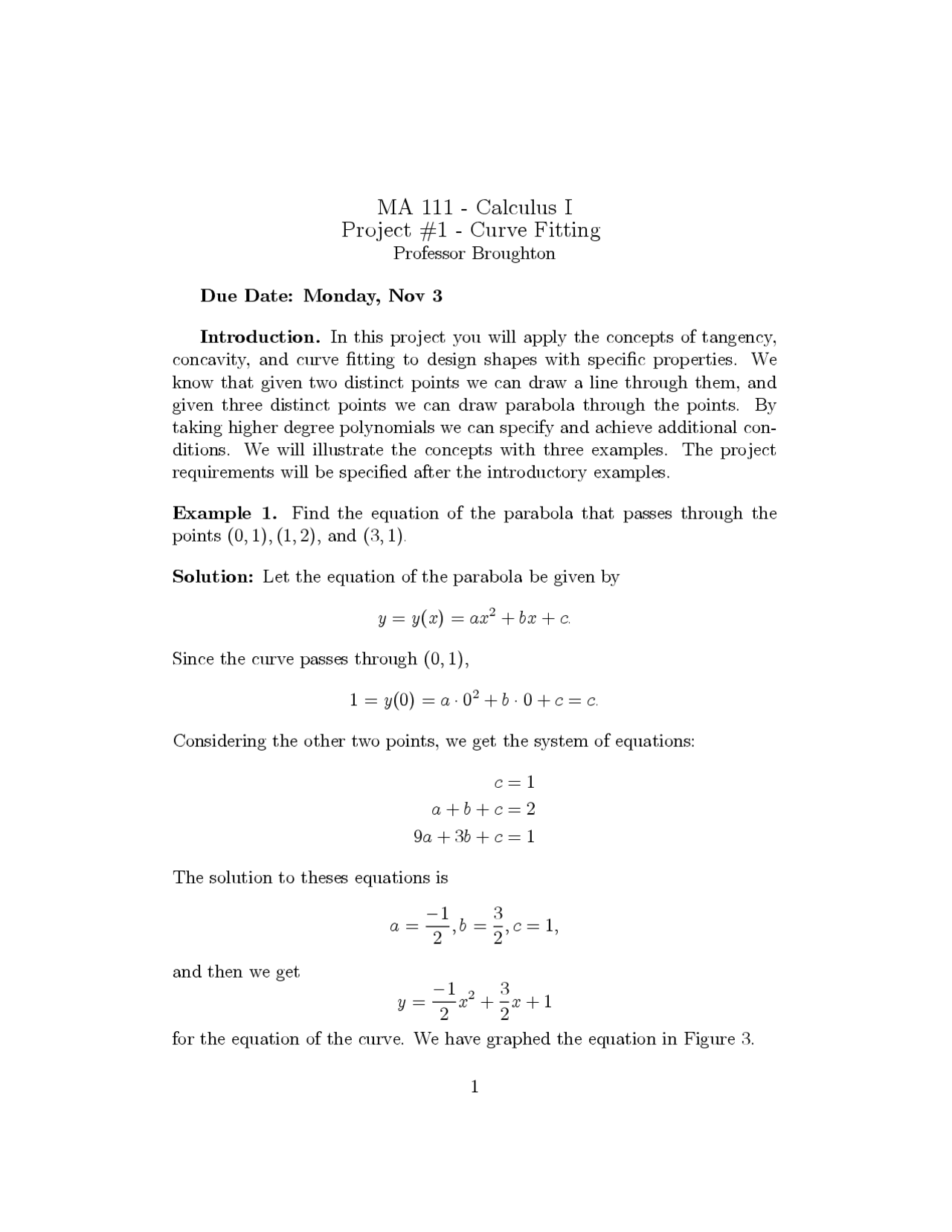 Project 1 Report on Curve Fitting in Calculus I | MA 111 - Docsity