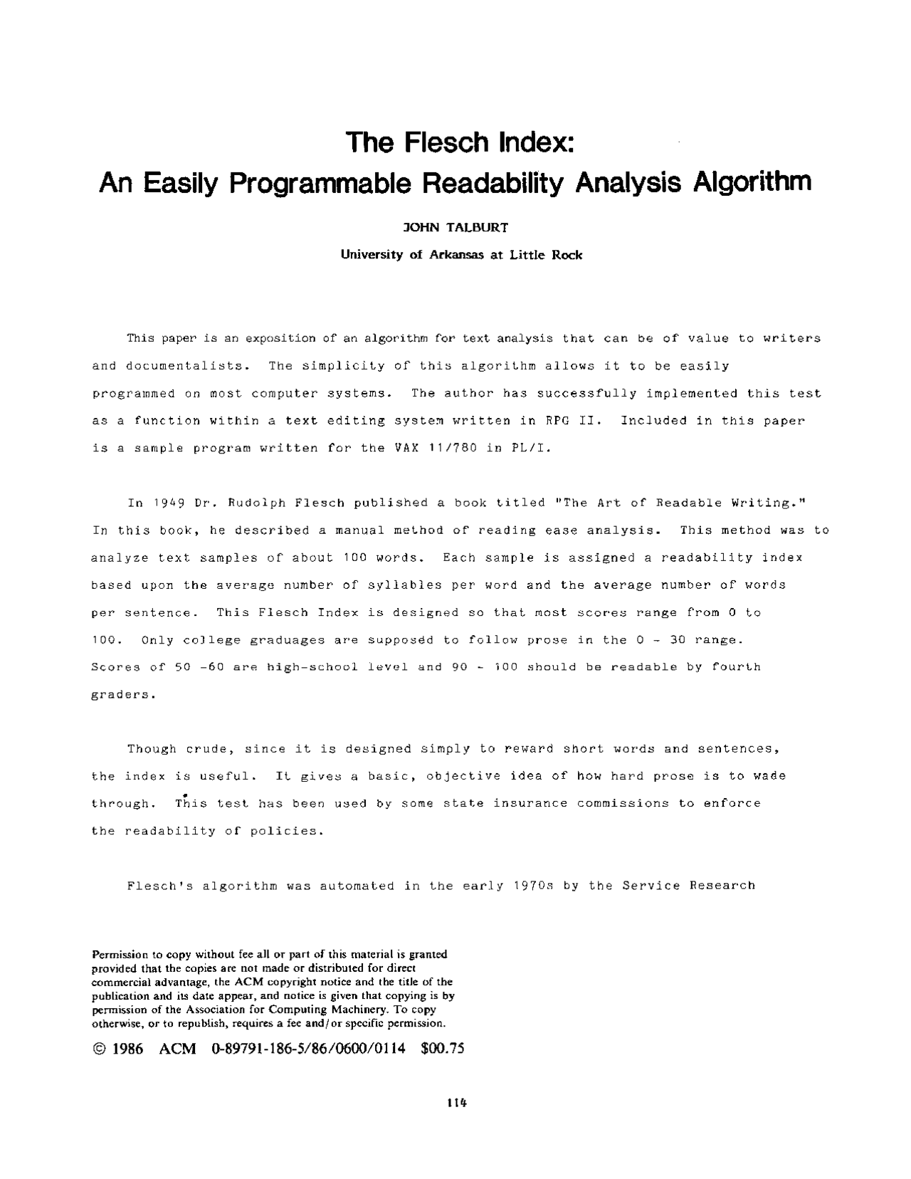 The Flesch Index: An Easily Programmable Readability Analysis Algorithm ...